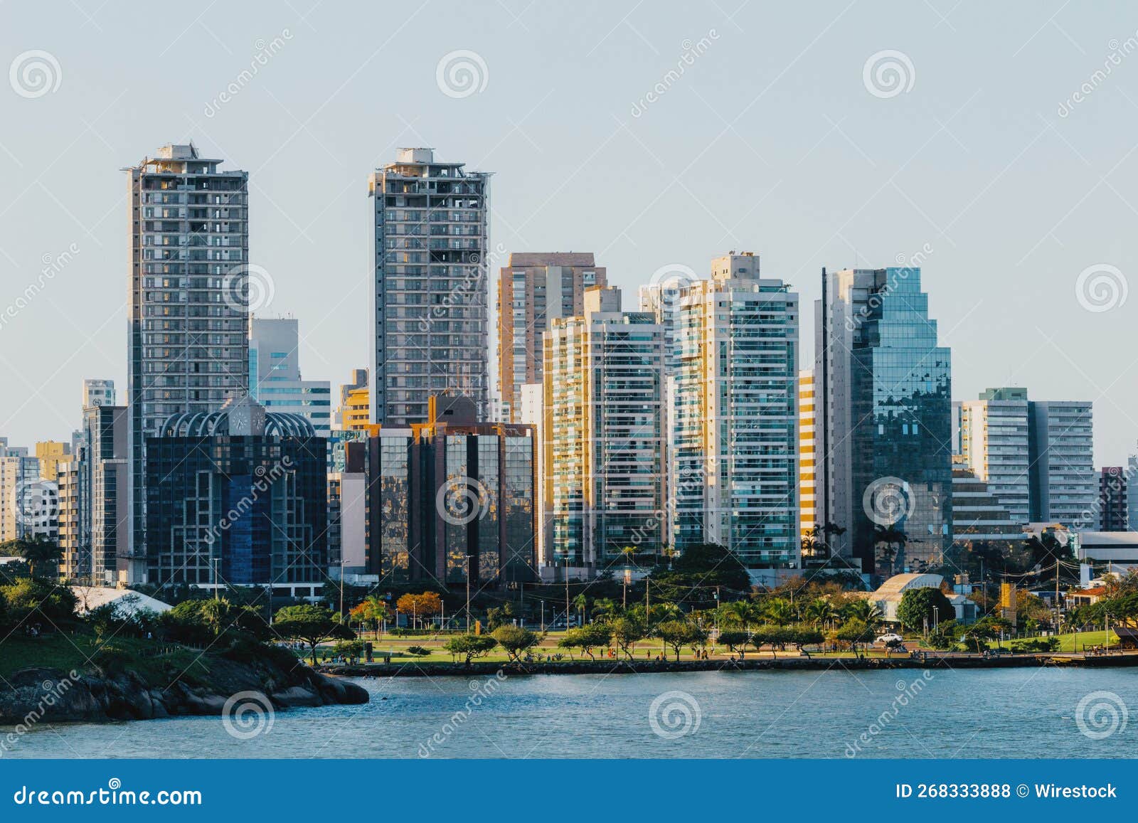 River with Modern Skyscrapers in the Background, Vitoria, Brazil ...