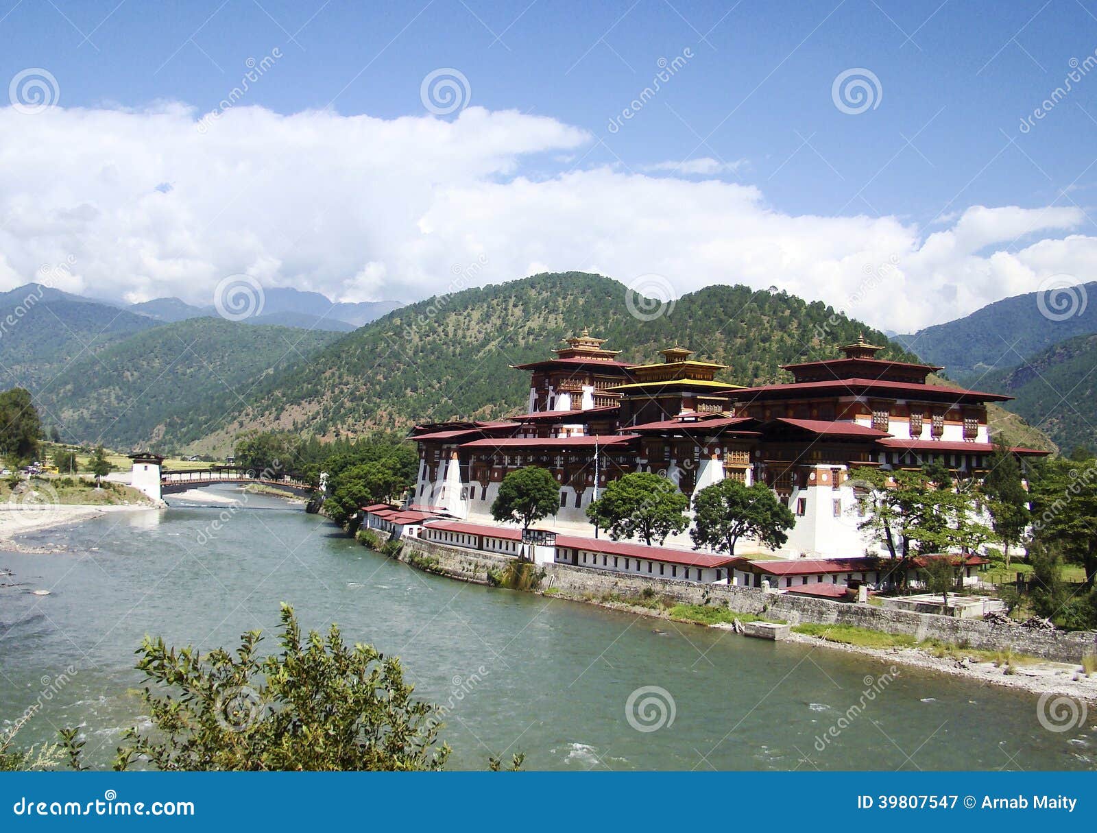 River and Monastery in Bhutan Stock Image - Image of landscape, dzong ...