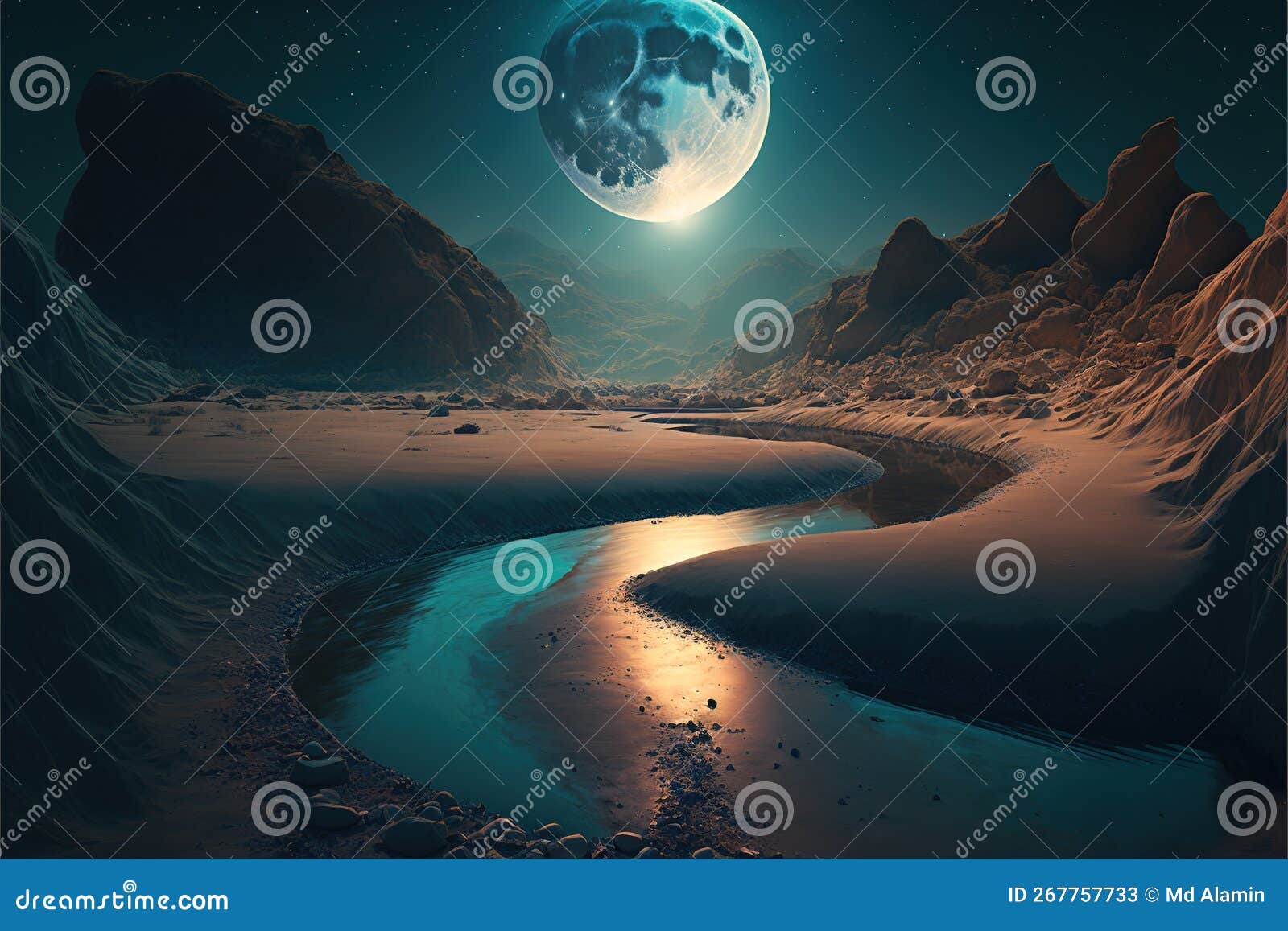 The River with the Moon. Bizarre Landscape Conceptual Visual Art ...