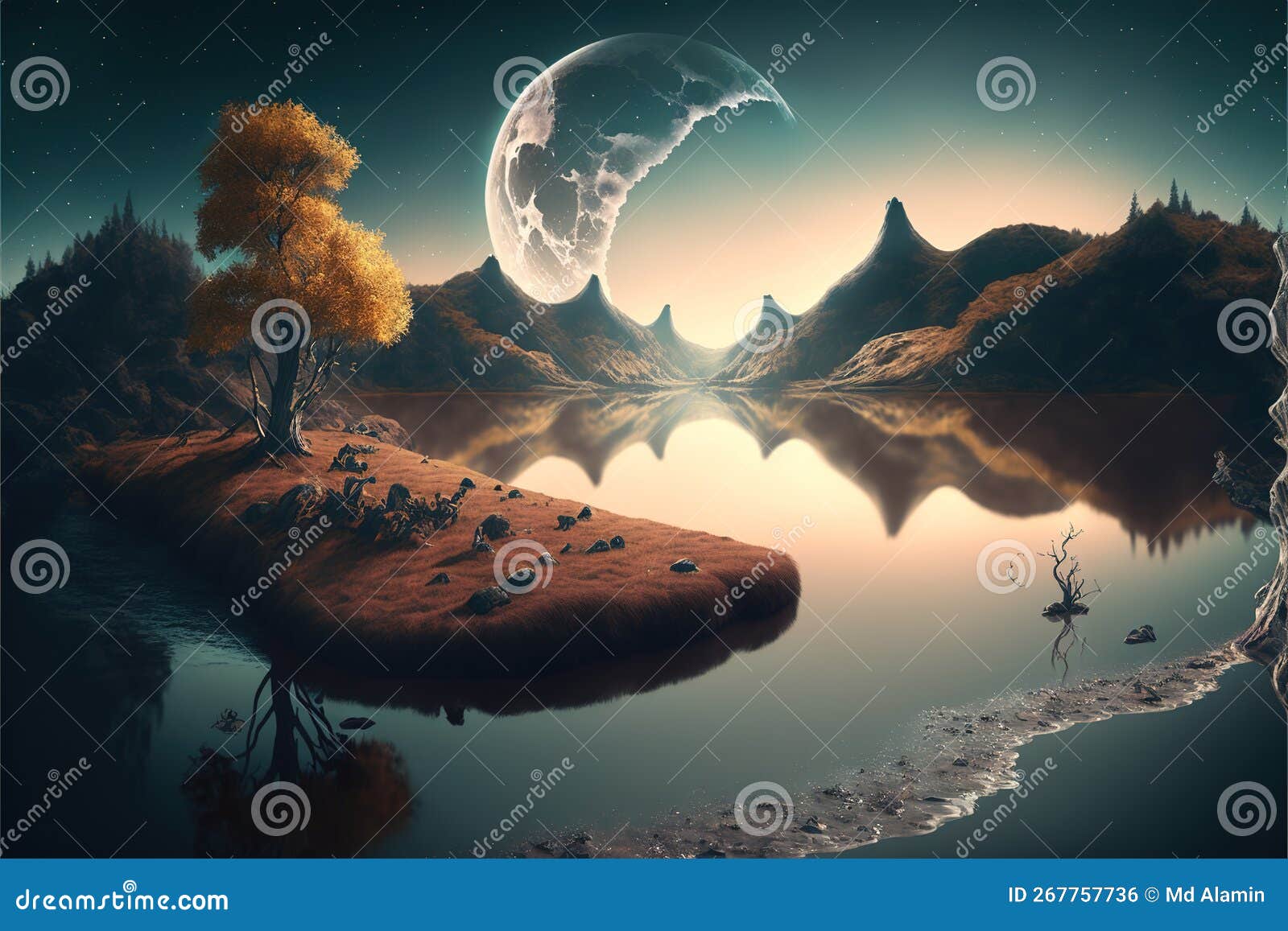 The River with the Moon. Bizarre Landscape Conceptual Visual Art ...