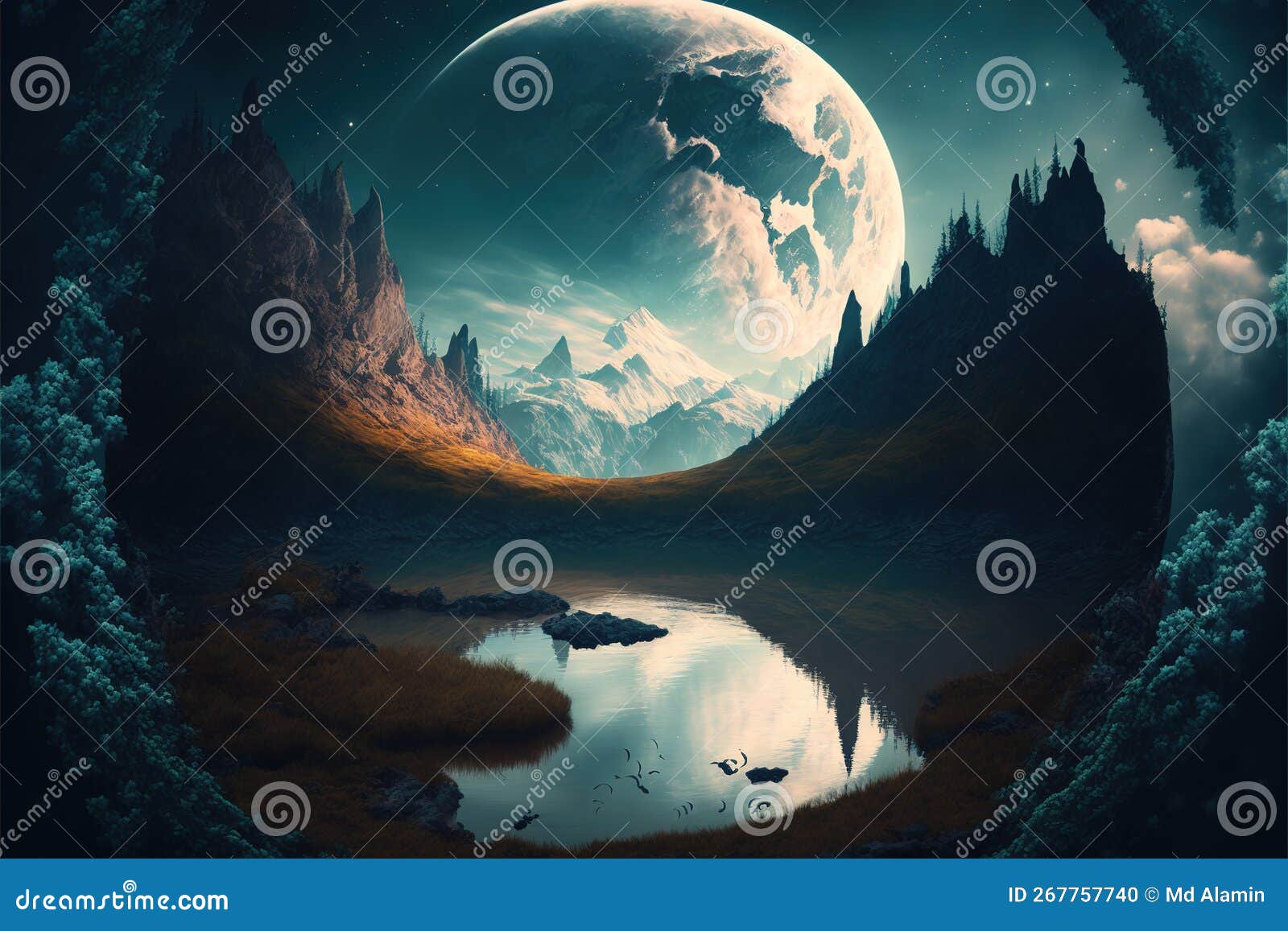 The River with the Moon. Bizarre Landscape Conceptual Visual Art ...