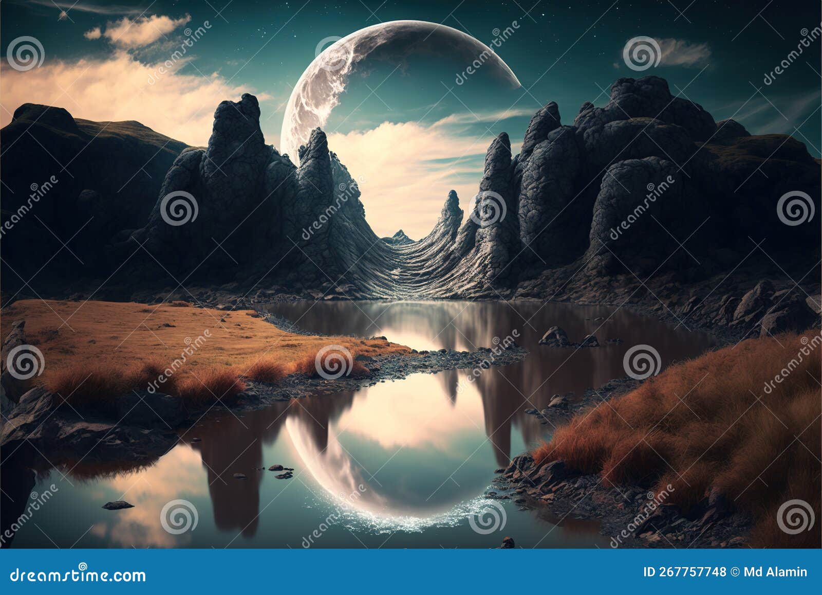 The River with the Moon. Bizarre Landscape Conceptual Visual Art ...