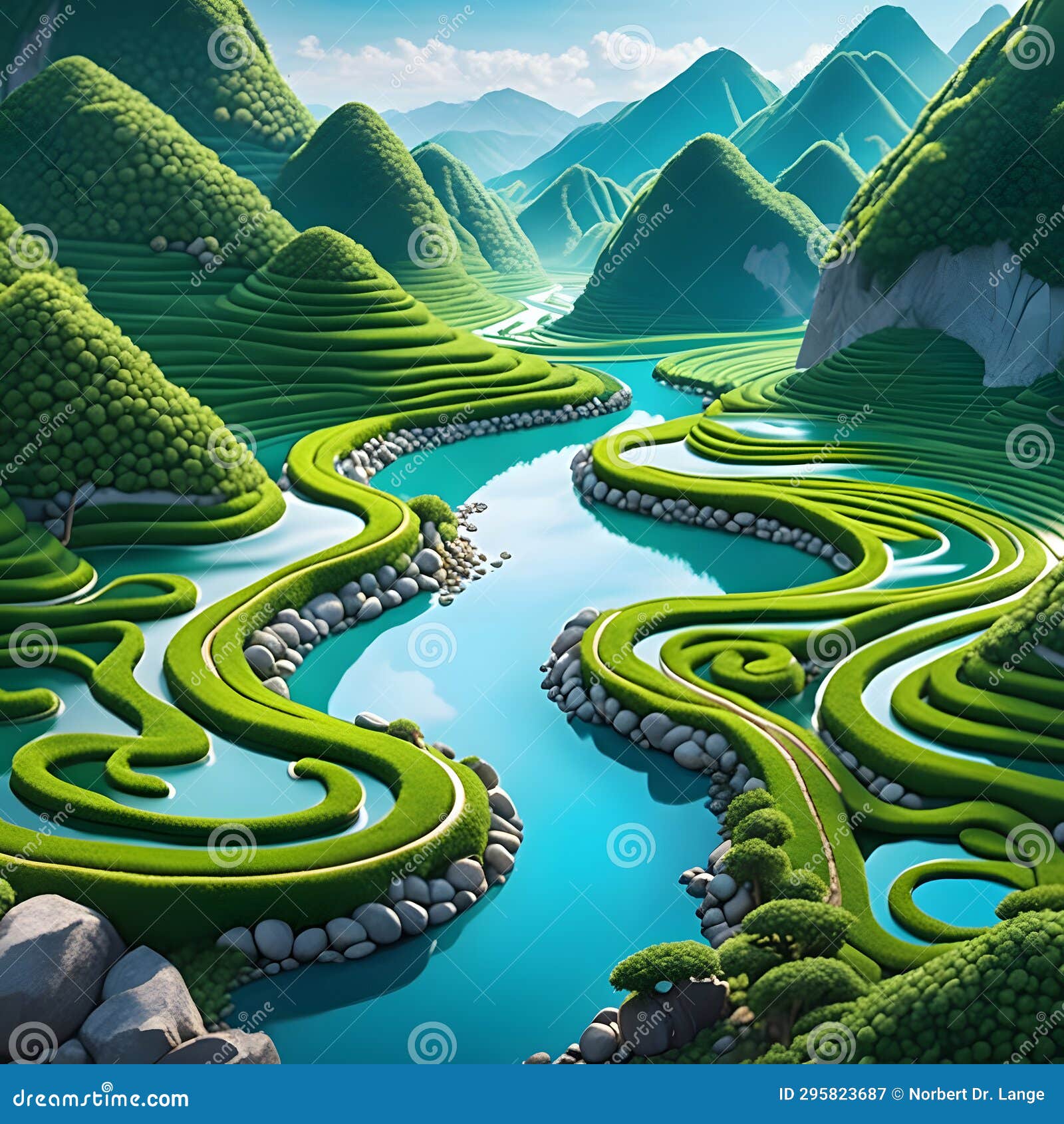 River in Nature, AI-Generatet Stock Illustration - Illustration of beauty, delight: 295823687