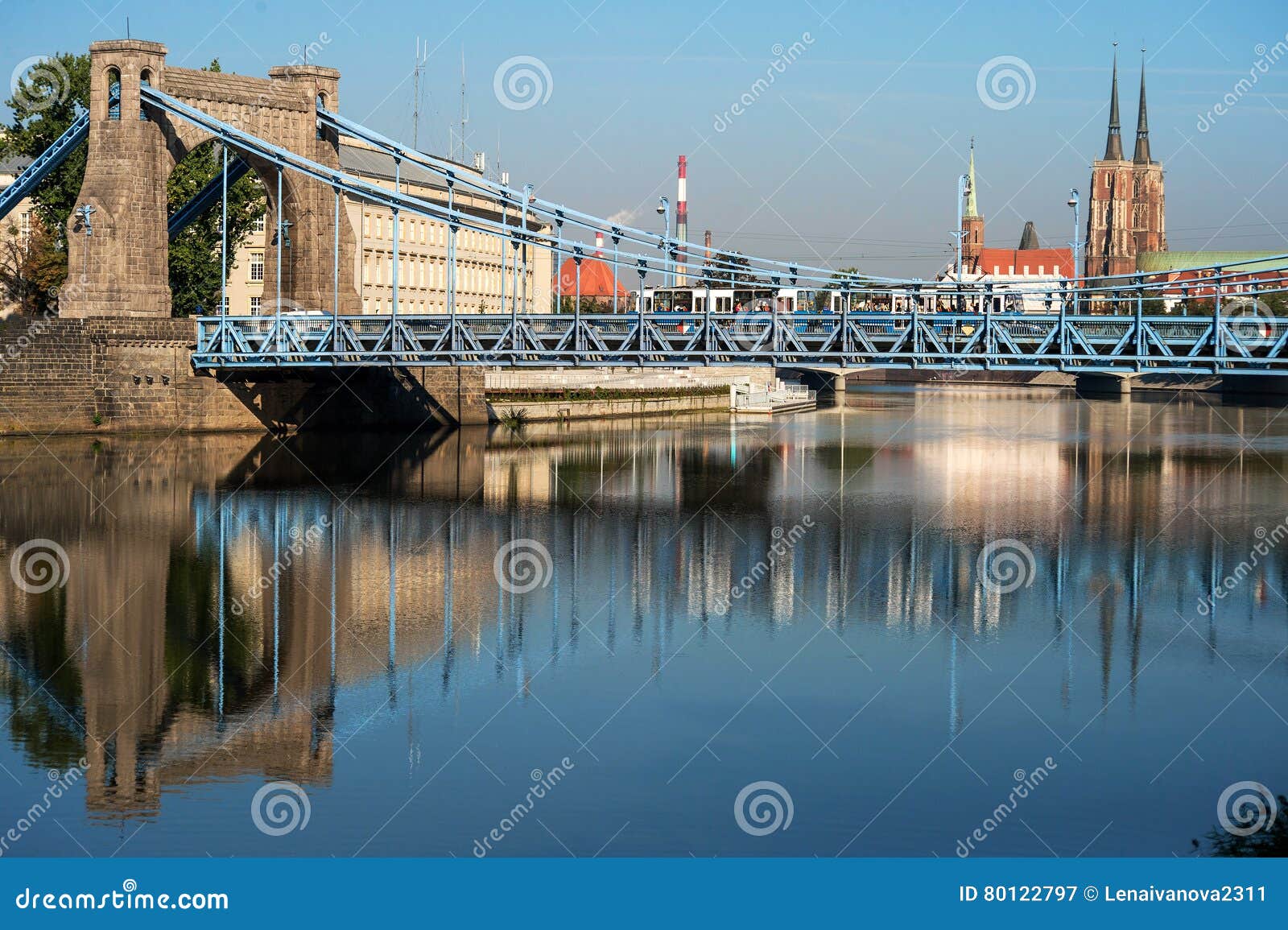 River Odra. Bridge in Wroclaw, Poland, Eastern Europe Stock Image ...