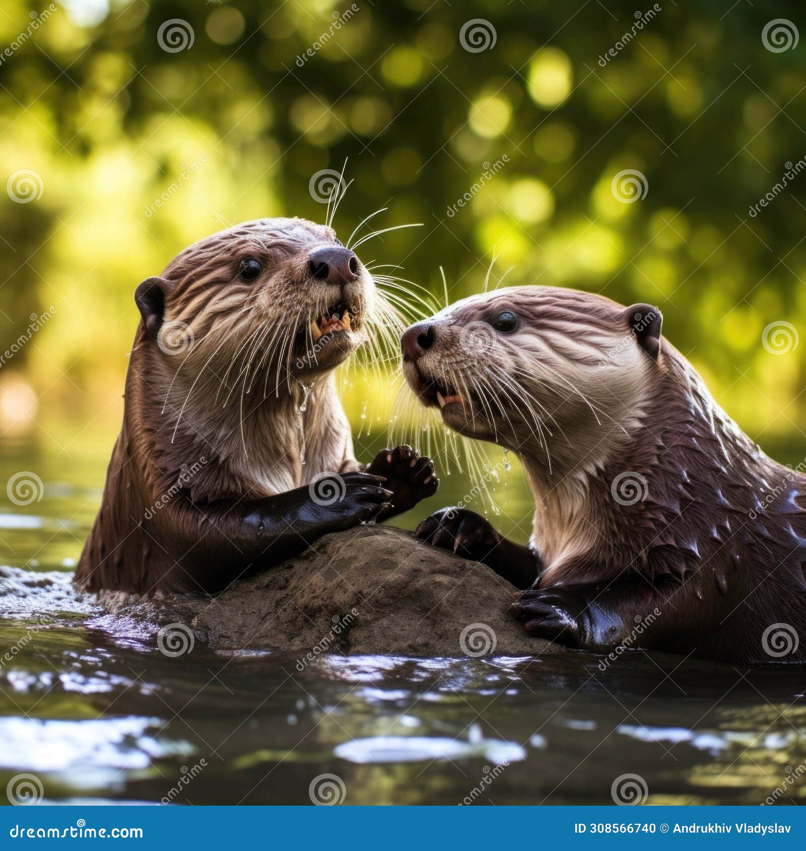 River Otters Interacting Playfully Stock Illustration - Illustration of mammal, wrestling: 308566740