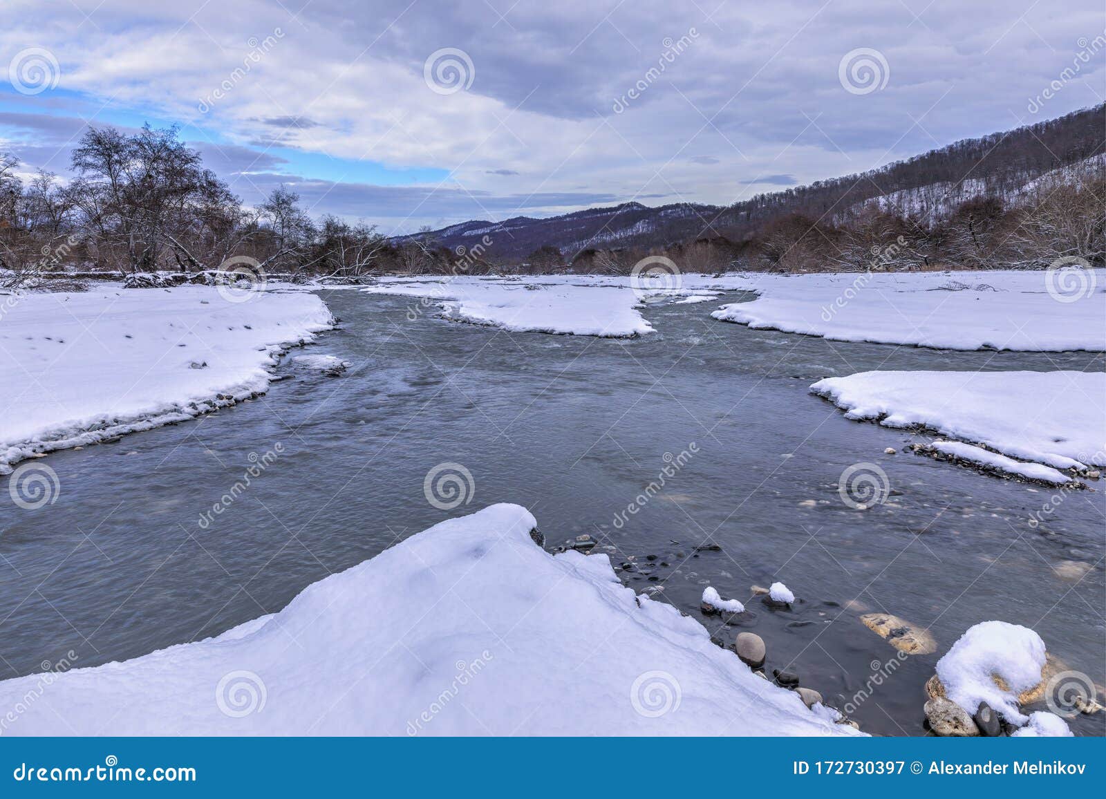 River Passing through a Mountain Gorge in Winter Stock Image - Image of ...
