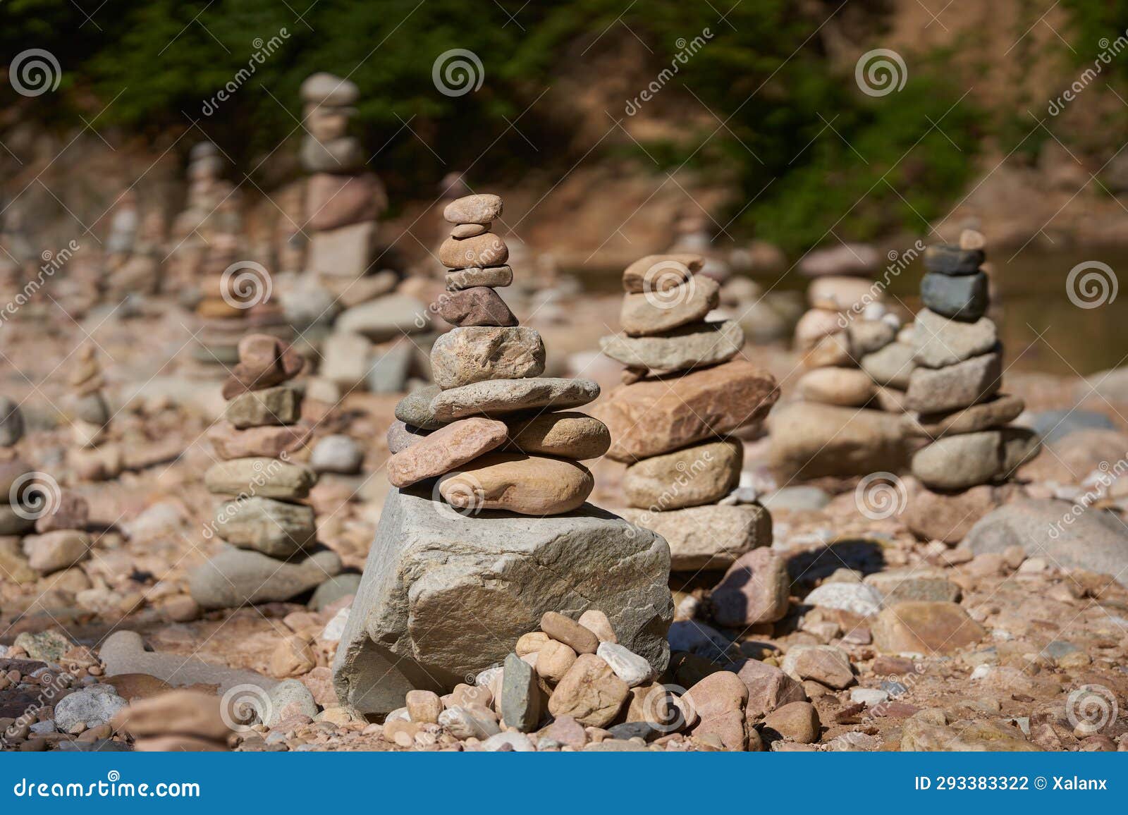 River Pebbles Stacked in Towers Stock Photo - Image of stability ...