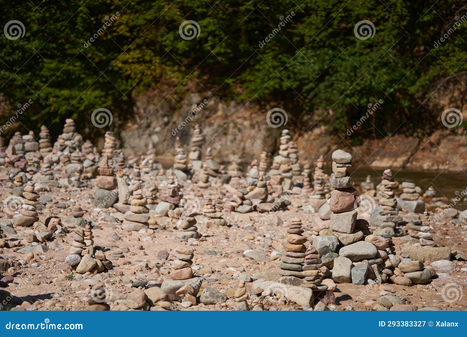 River Pebbles Stacked in Towers Stock Image - Image of natural ...
