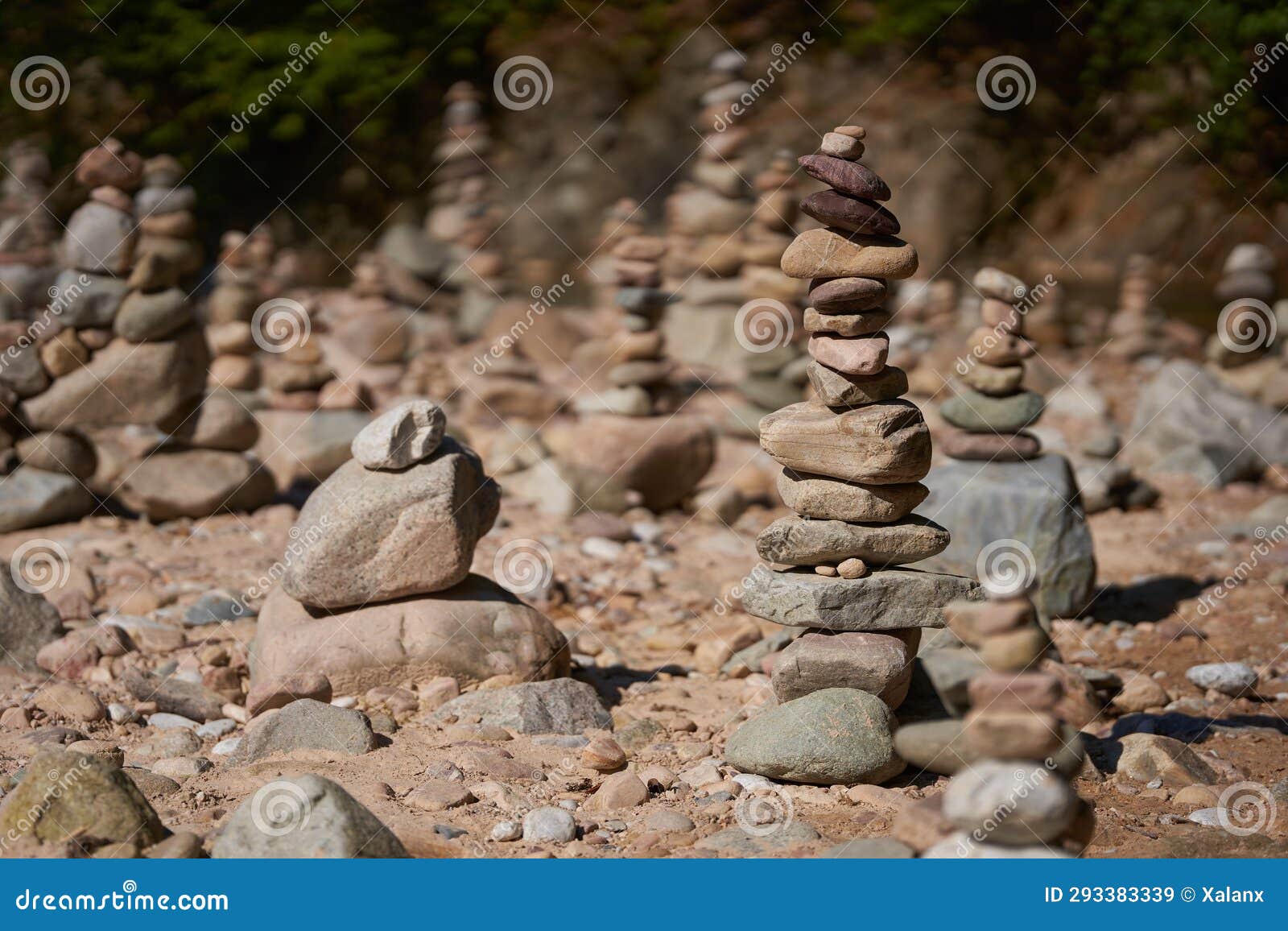 River Pebbles Stacked in Towers Stock Image - Image of scene, stone ...
