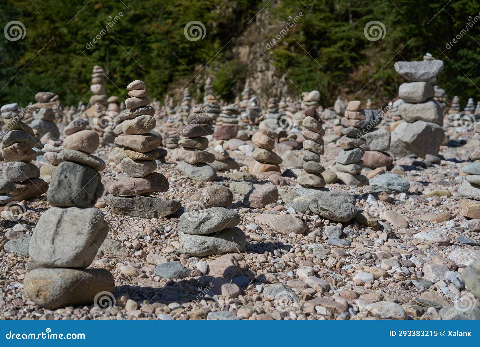 River Pebbles Stacked in Towers Stock Image - Image of pile, balance ...
