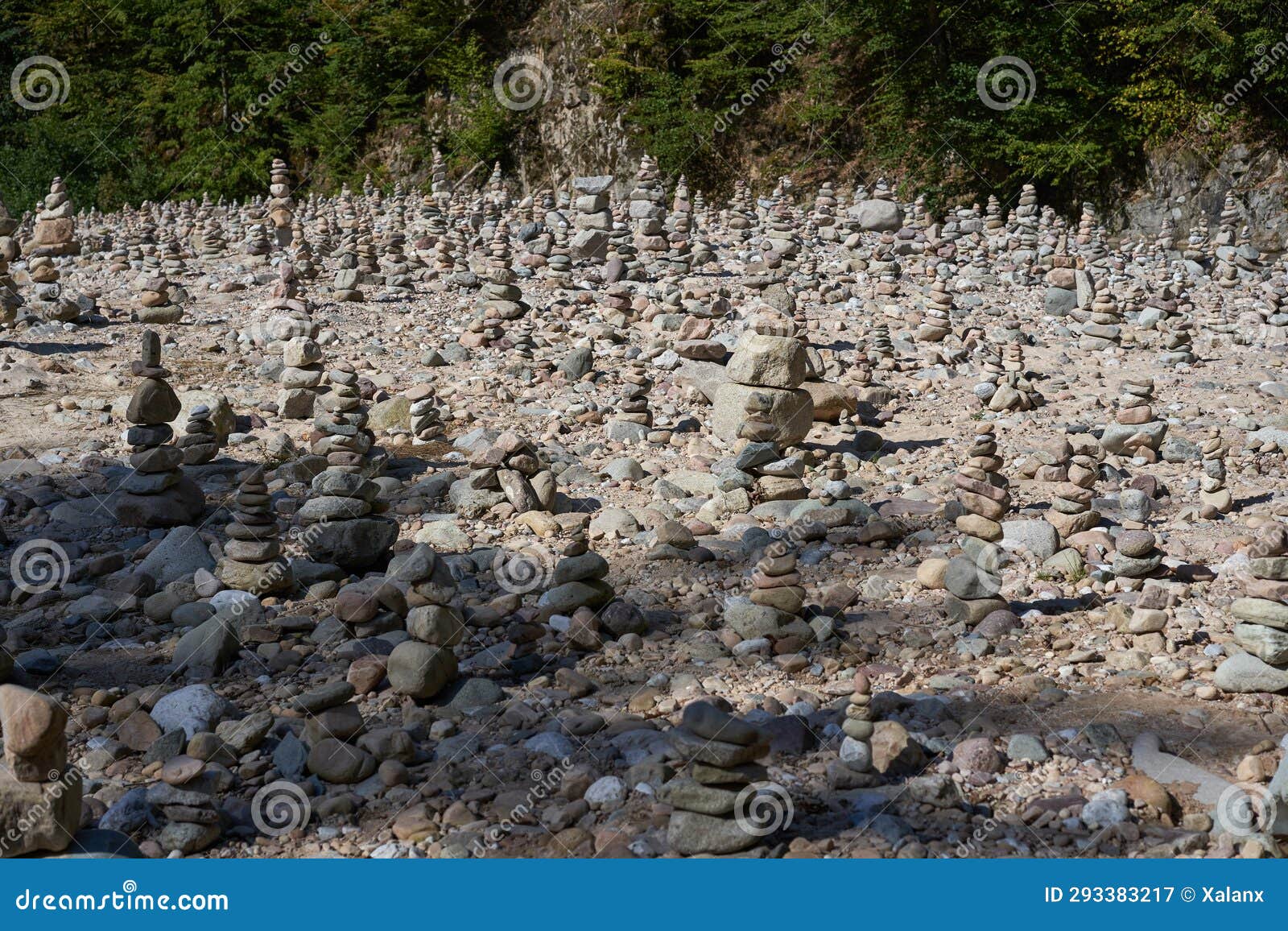 River Pebbles Stacked in Towers Stock Image - Image of rock, nature ...
