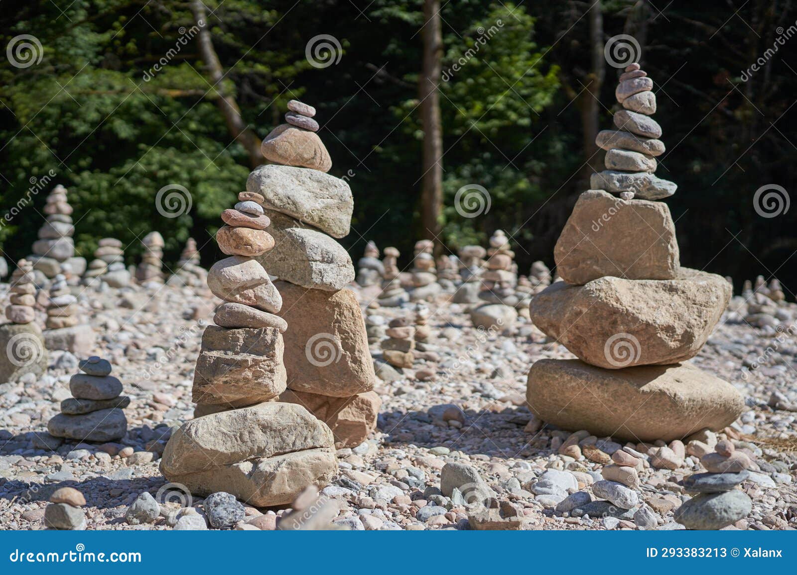 River Pebbles Stacked in Towers Stock Image - Image of beach, pebble ...