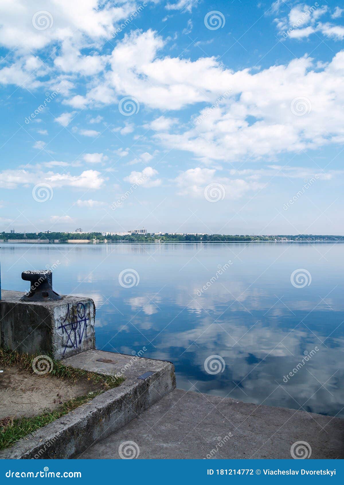 River Pier. Blue Water. Summer Day at the River Pier Stock Photo ...