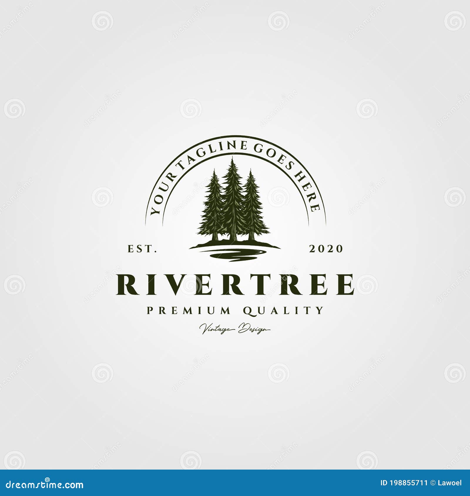 River Pine Tree Vintage Logo Vector Illustration Design Stock Vector ...