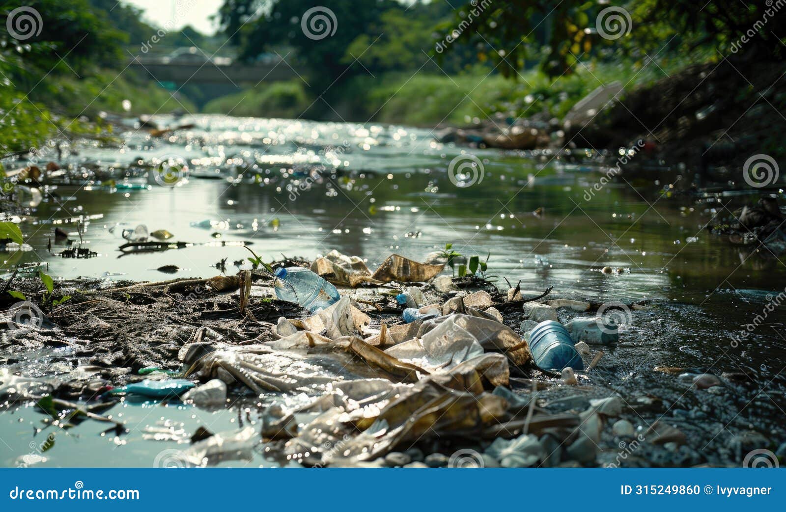 River Polluted with Plastic Garbage Stock Photo - Image of industrial ...