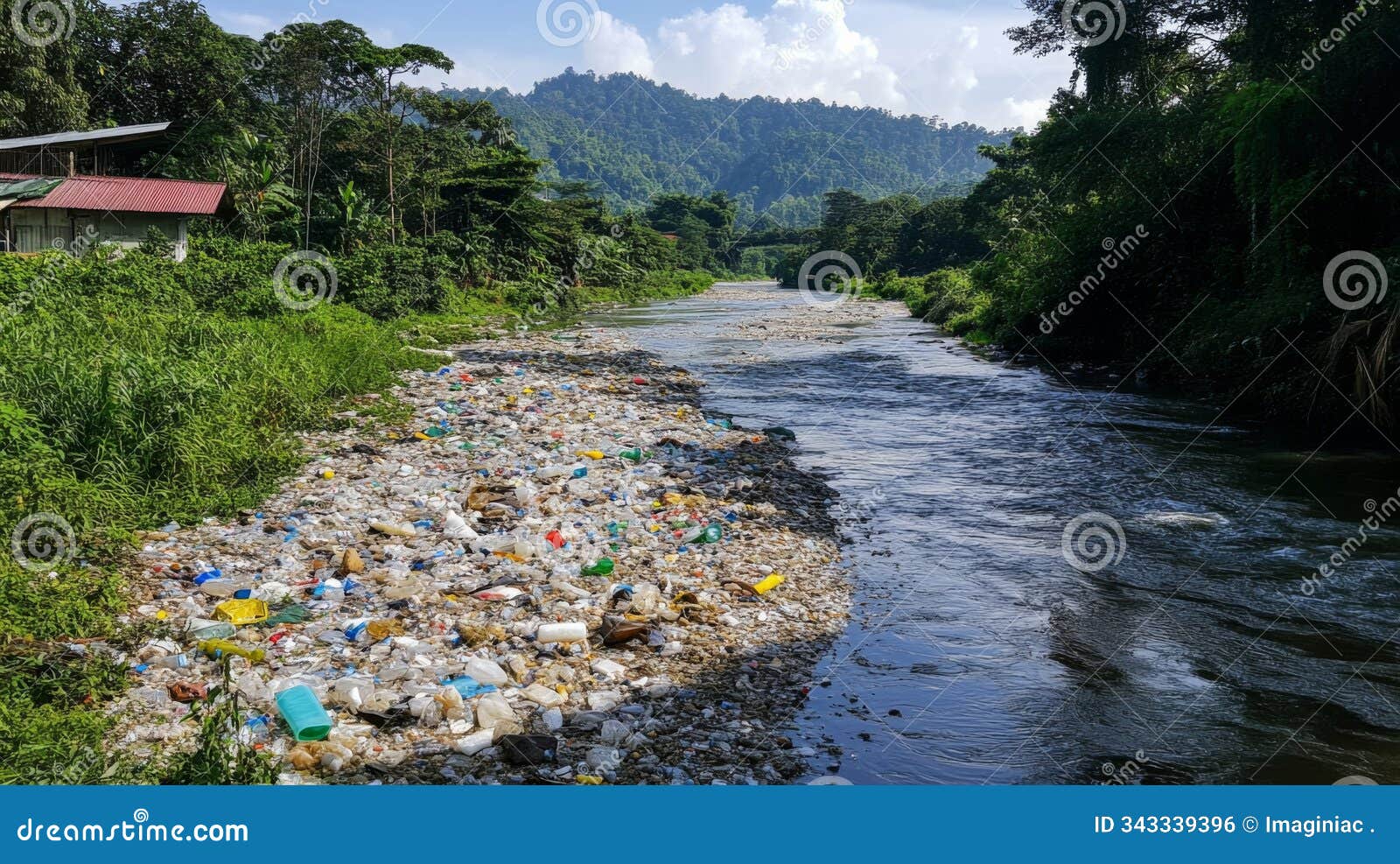 River Polluted With Green Toxic Waste With Factory In Background ...