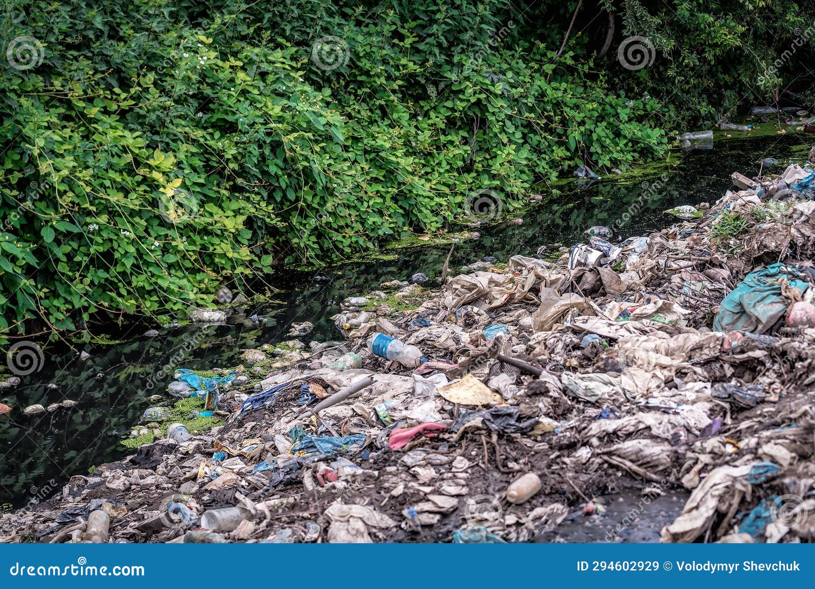 River that is Polluted with Various Garbage and Trash, Polluted Water ...