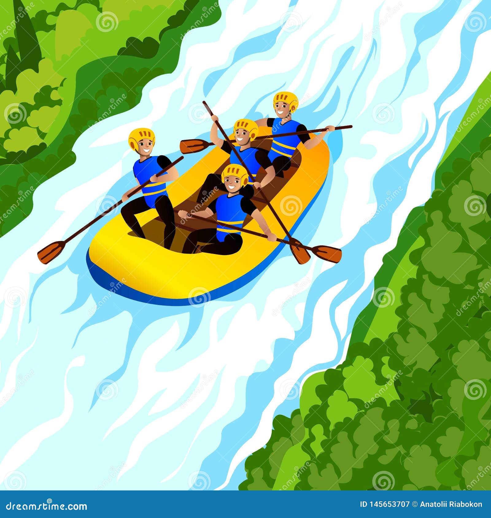 River Rafting Concept Background, Cartoon Style Stock Vector ...