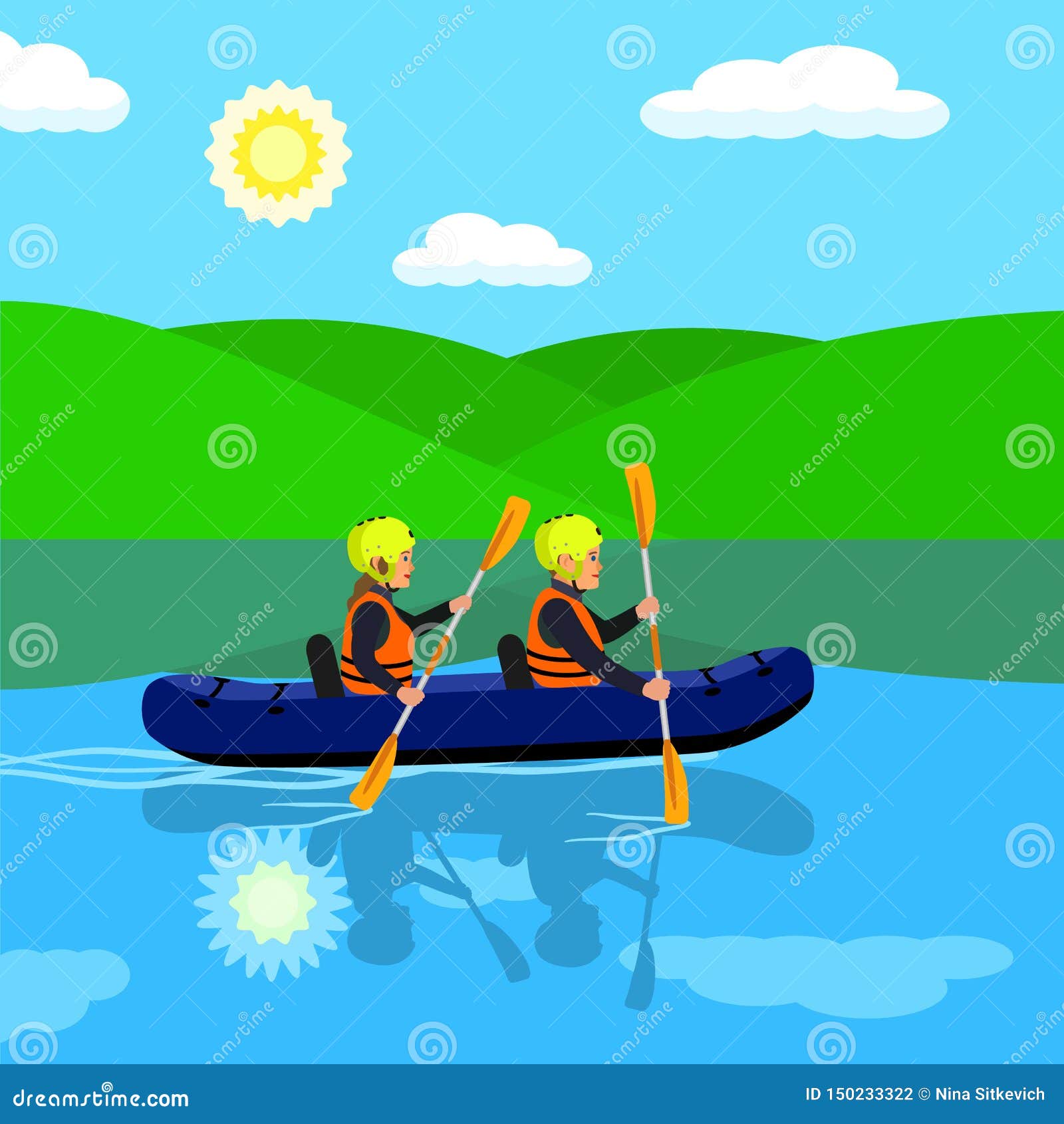 River Rafting Concept Background, Flat Style Stock Vector ...
