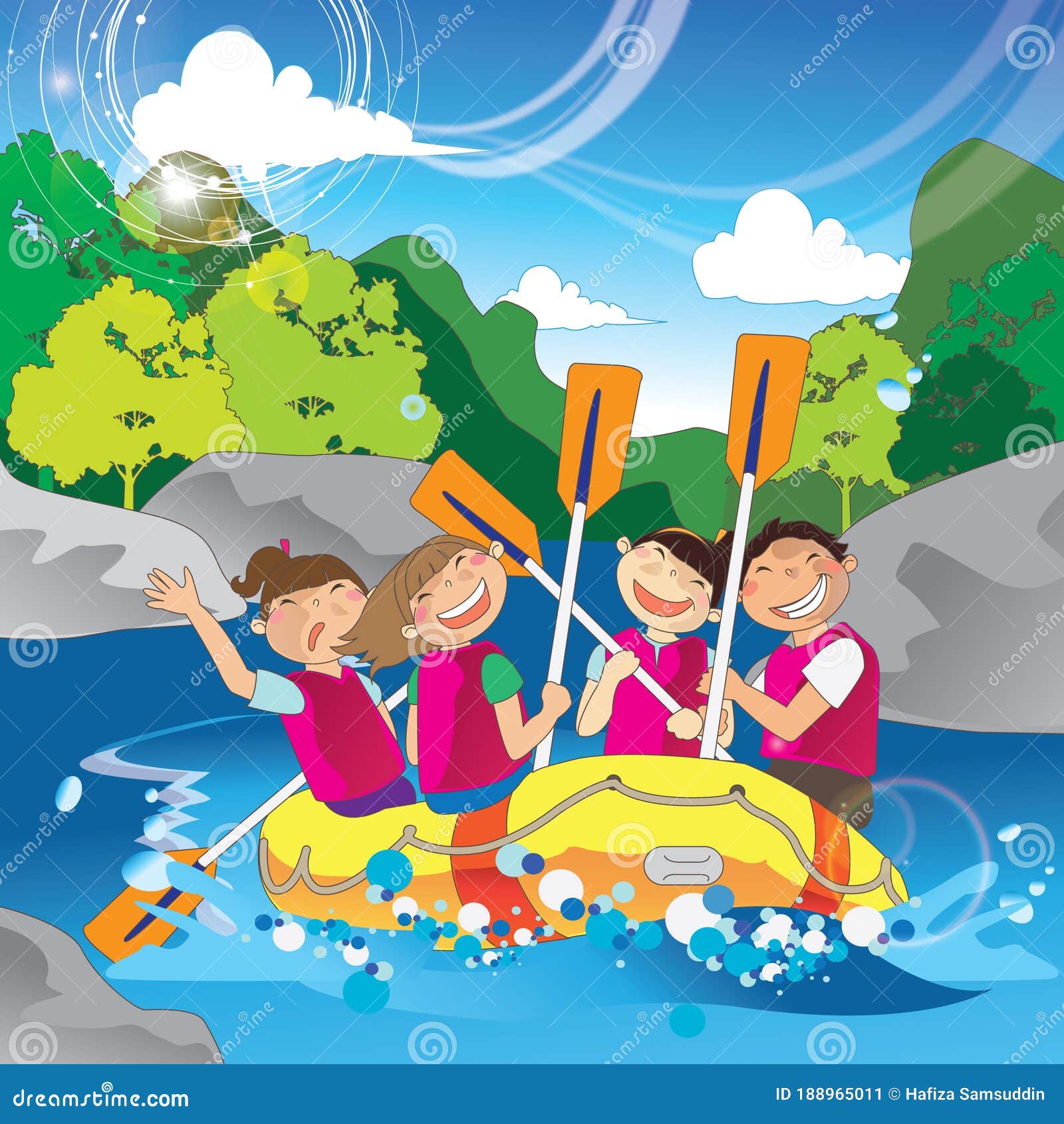 River Rafting with Friends. Vector Illustration Decorative Design Stock ...