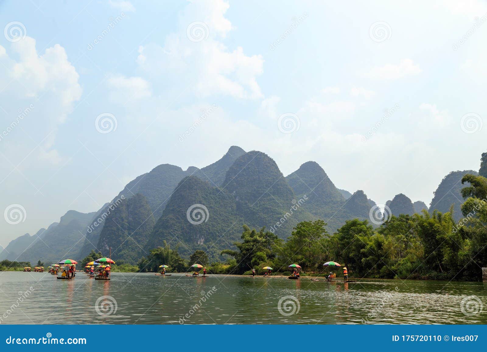 River Rafting in the Yangshuo Mountains Stock Photo - Image of hill ...