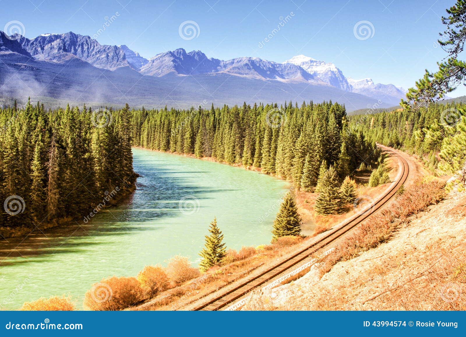 River and railroad stock photo. Image of bright, mountains - 43994574