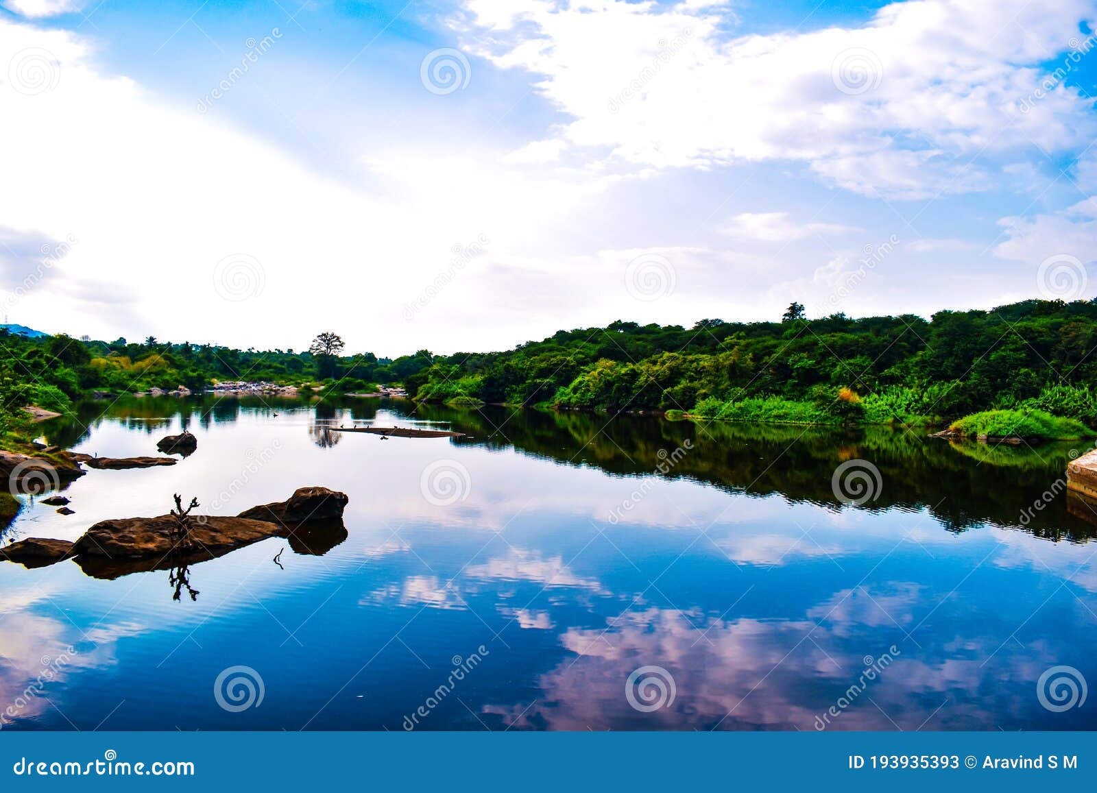 River Reflection Blue Skies Stock Image - Image of mirror, river: 193935393