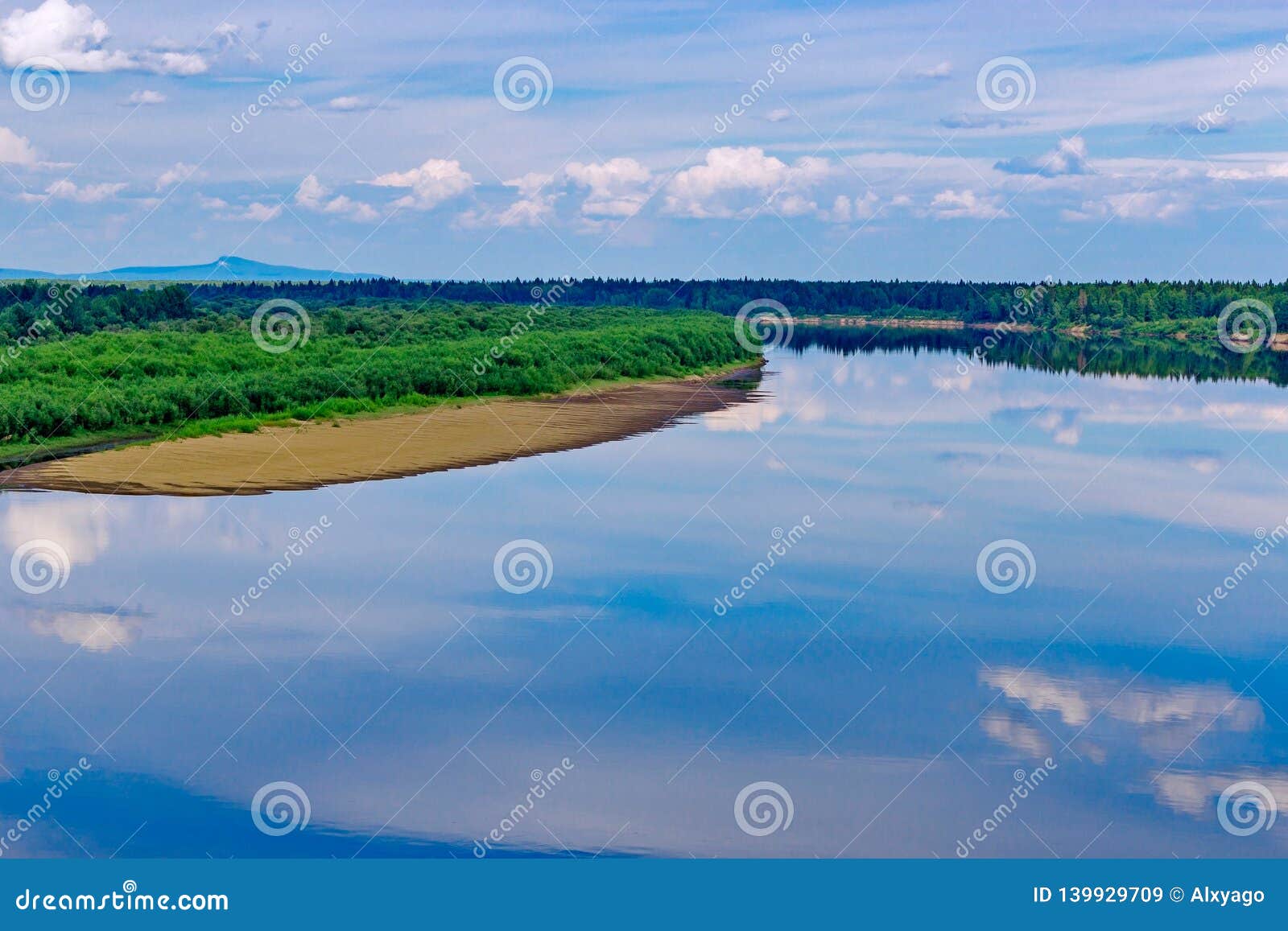River with Reflections of Clouds on a Summer Day Stock Image - Image of ...