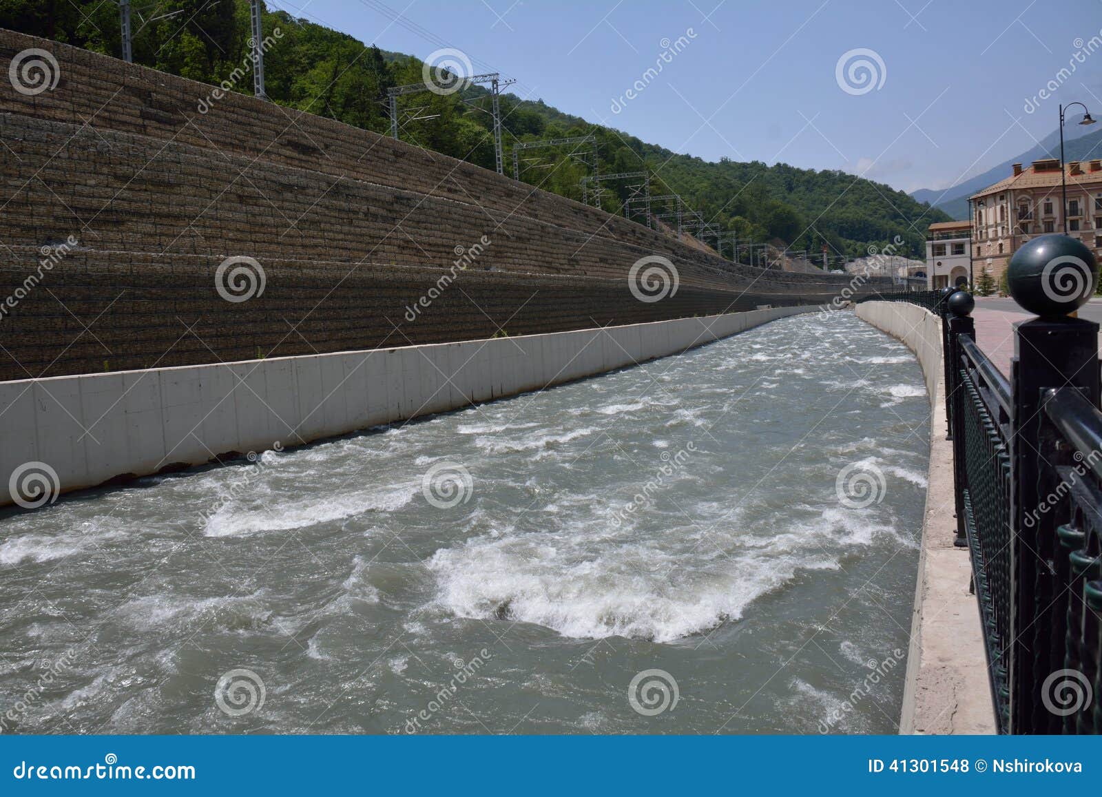 River with a Reinforced Bank Stock Photo - Image of mzymta, erosion ...