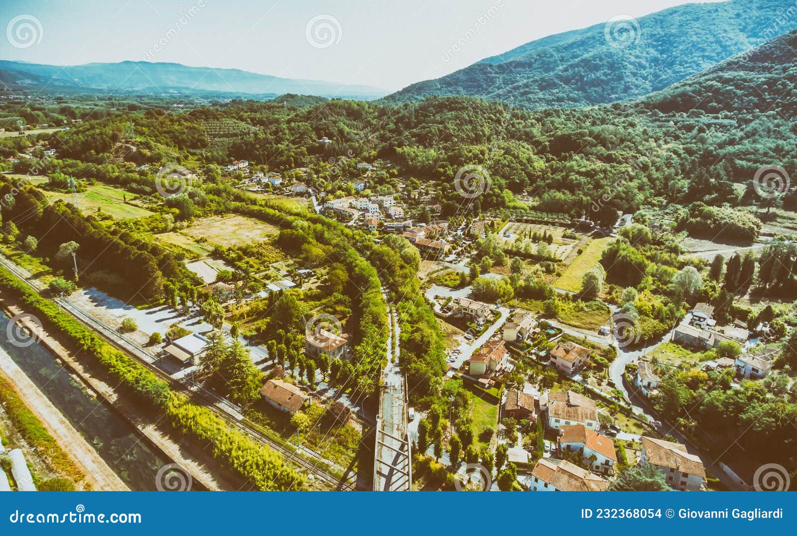 River and Road in Open Countryside, Aerial View in Summer Stock Photo ...