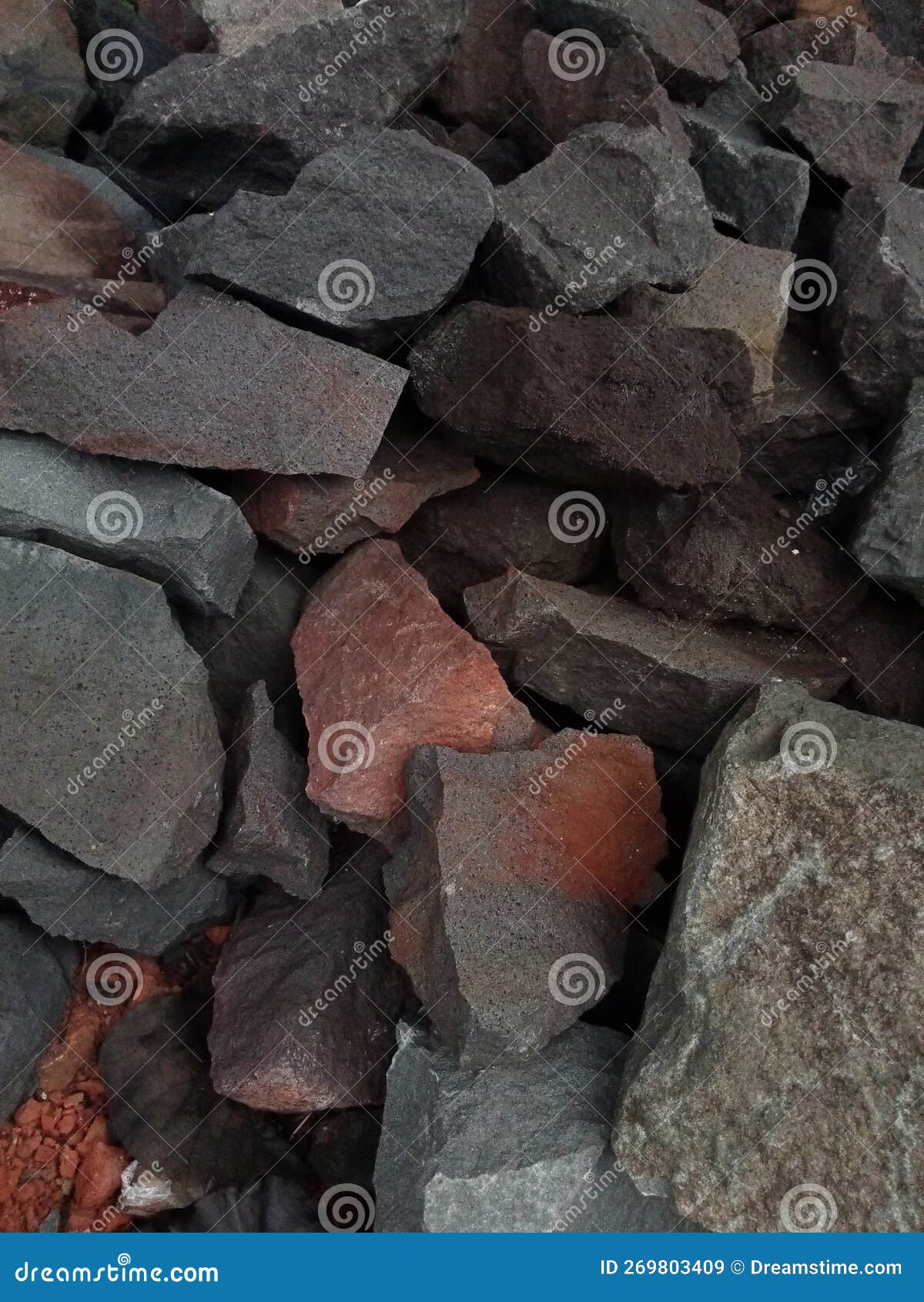 River Rock that Has Been Broken and Used for Building Materials. Stock ...