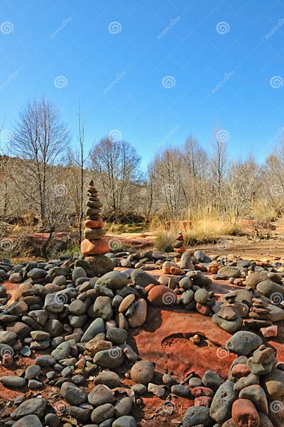 River rock trail markers stock image. Image of dried, rocks - 8764787