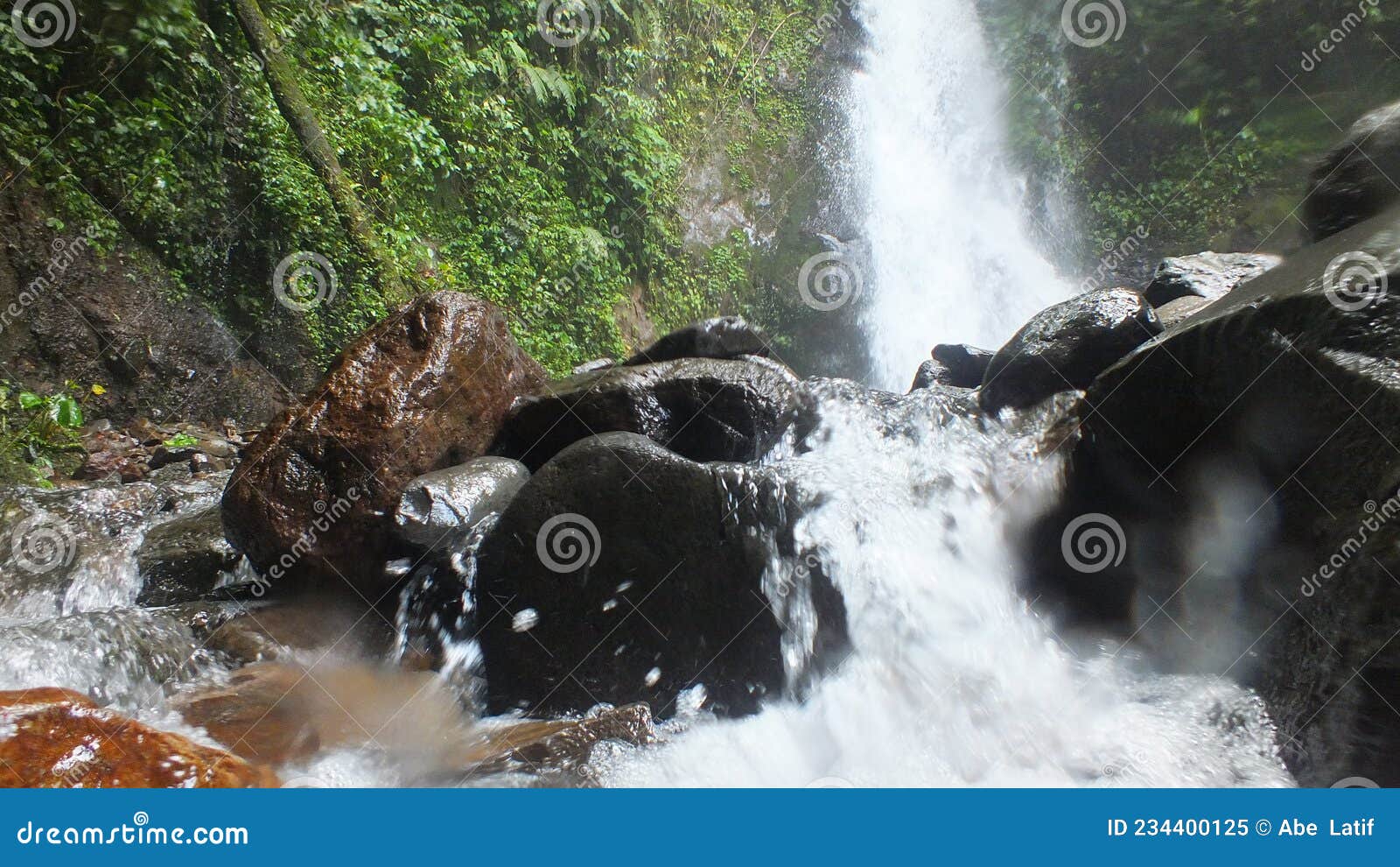 River Rock with Waterfall Background Stock Image - Image of mountain ...