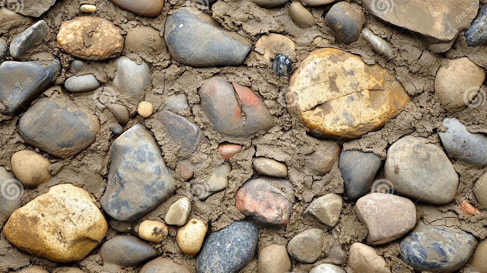 River Rocks Embedded in Muddy Clay Soil Stock Illustration - Illustration of geology, ground ...