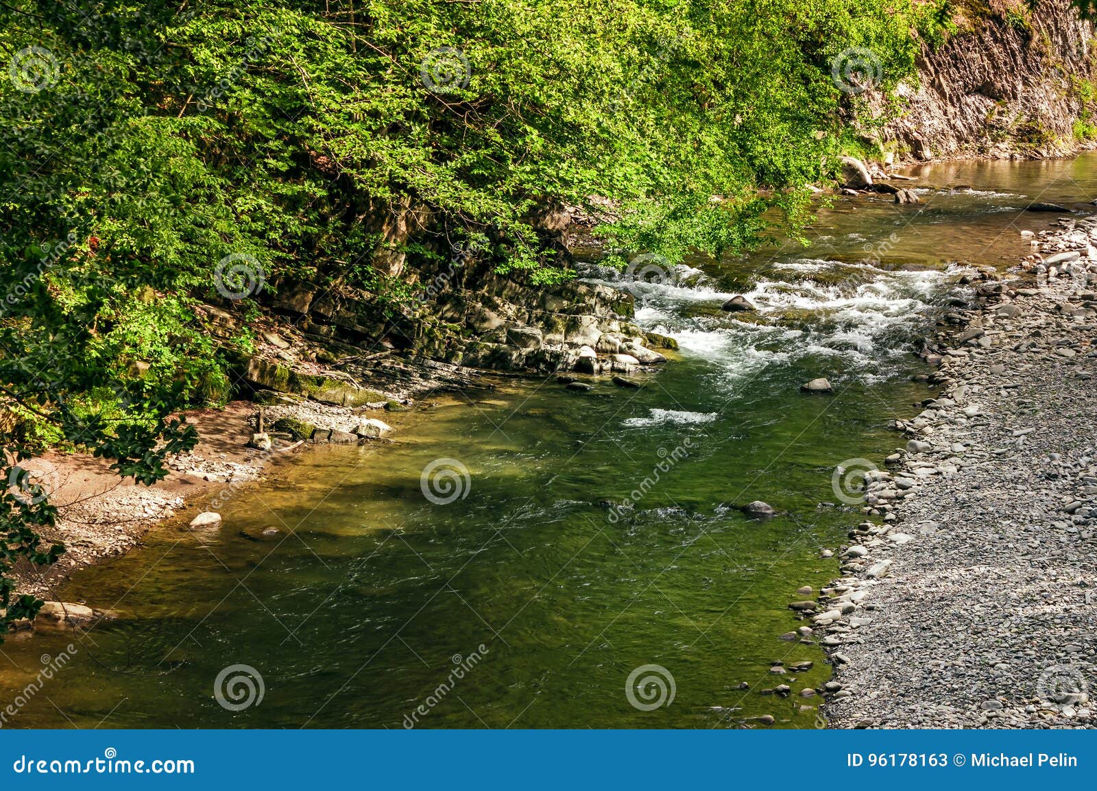 River with Rocky Shore. View from Above Stock Image - Image of brook ...