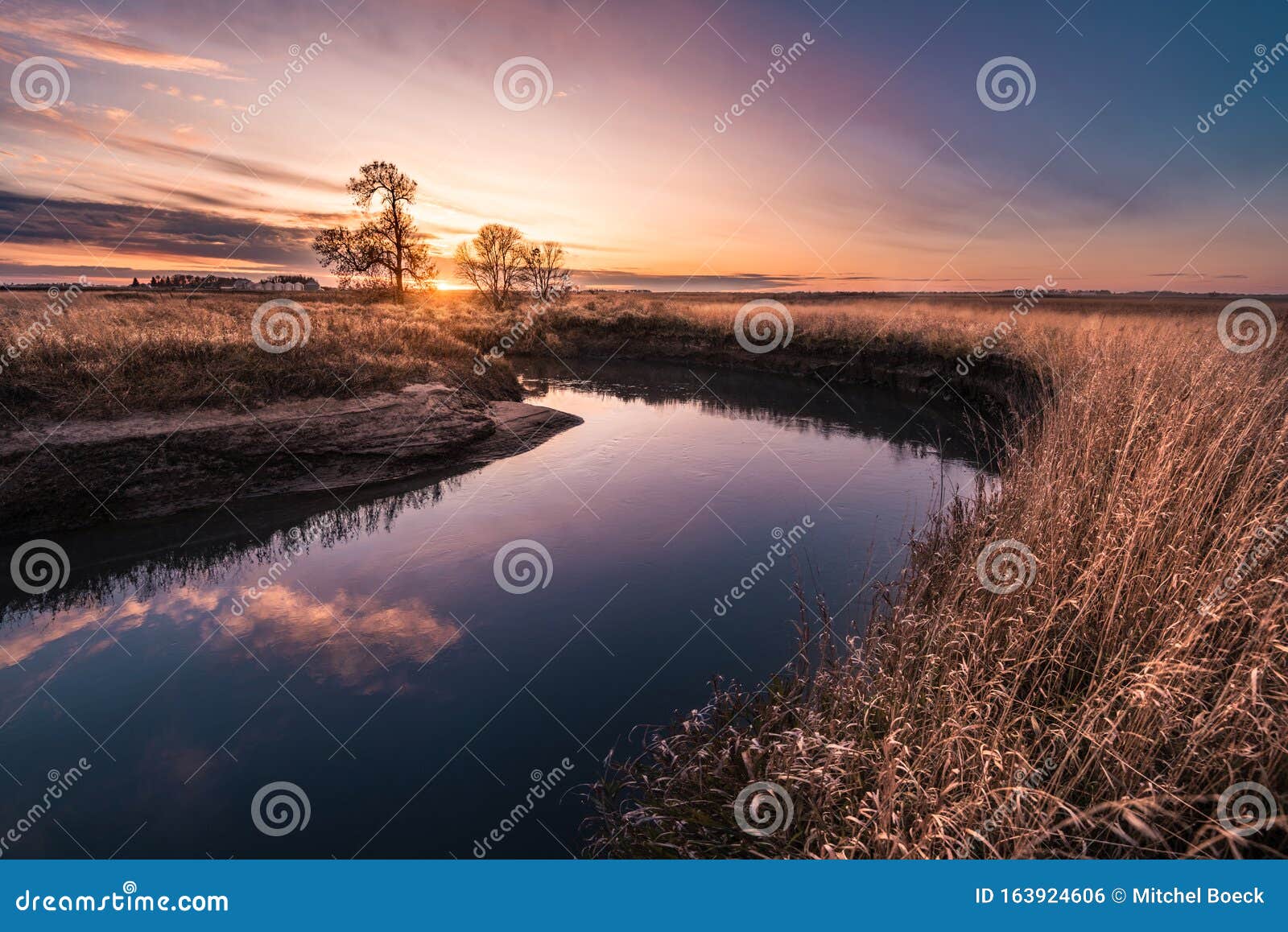 River Rolling through the Plains of the Midwest in the Fall Stock Photo ...