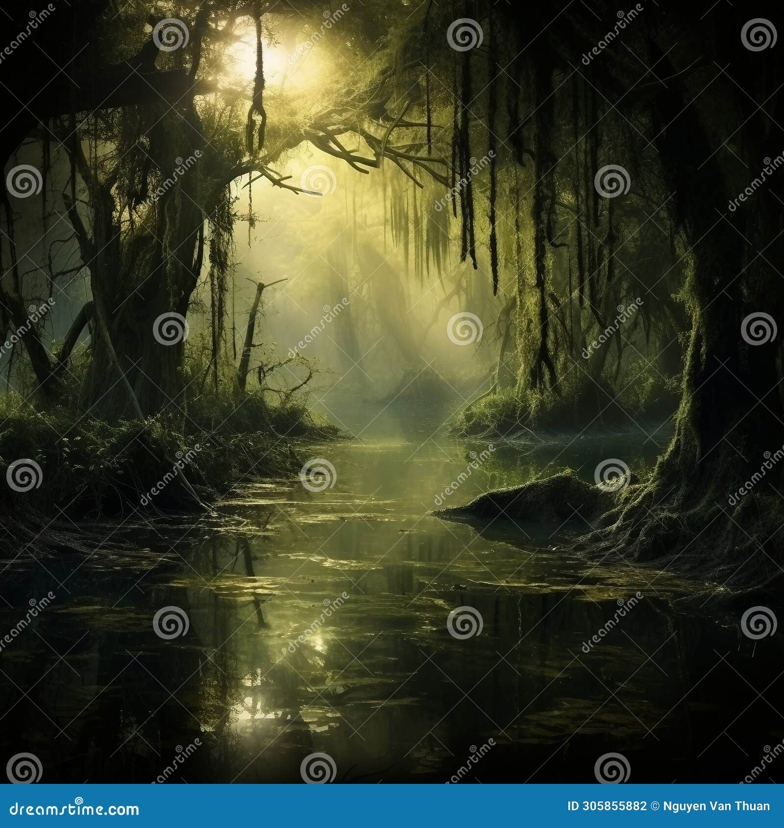 Mysterious Swamp Setting with Ancien Stock Illustration - Illustration ...