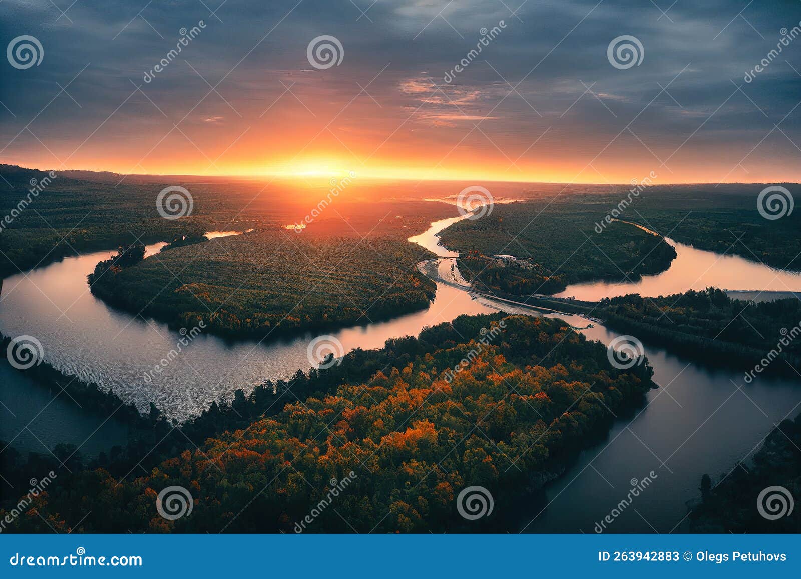 A River Running through a Lush Green Forest Under a Cloudy Sky at ...