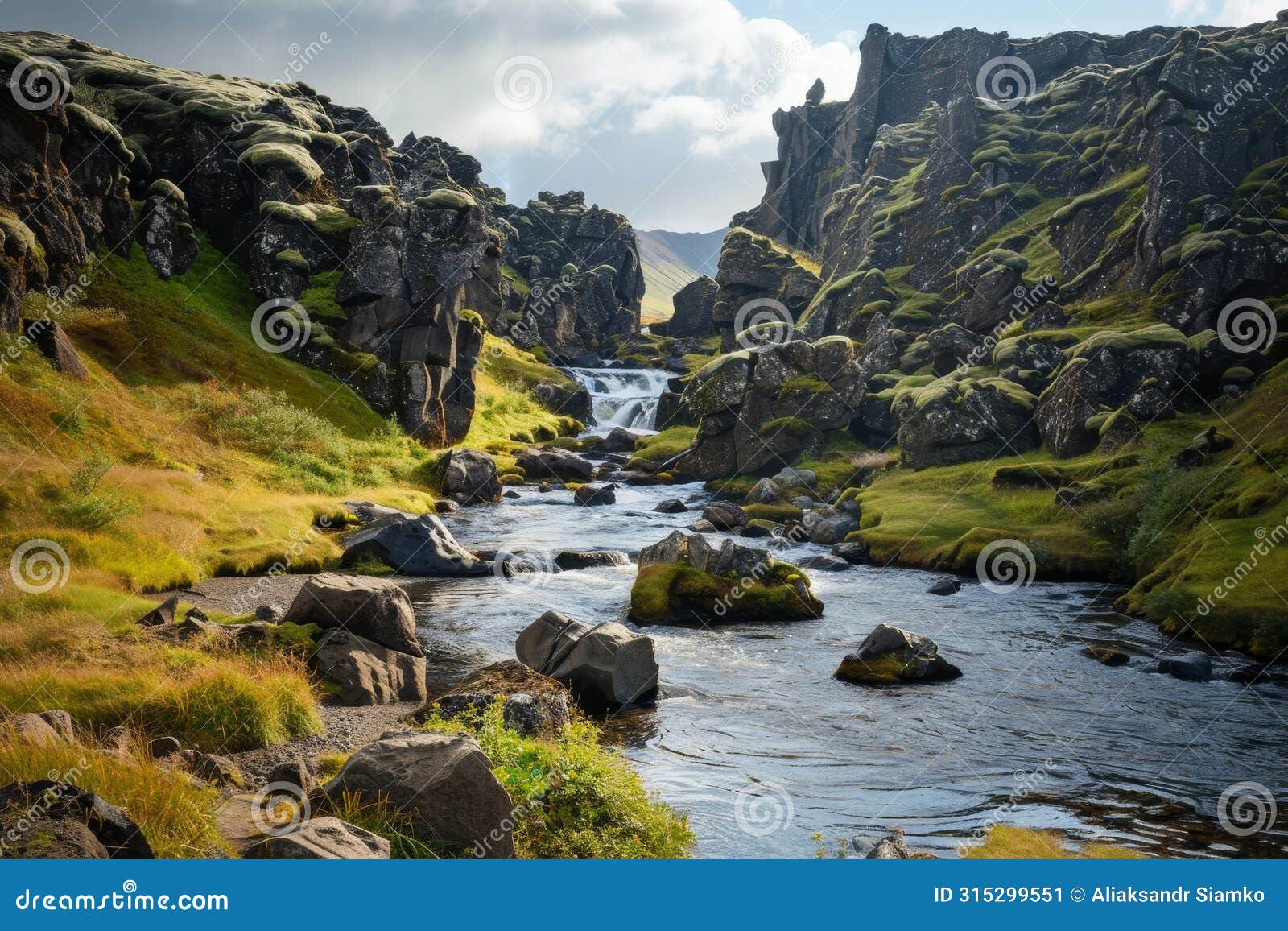 A River Running through a Rocky Area Stock Illustration - Illustration ...