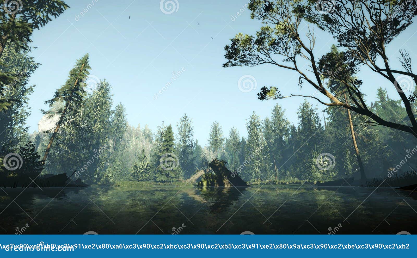 River scene stock image. Image of river, forest, render - 78138105