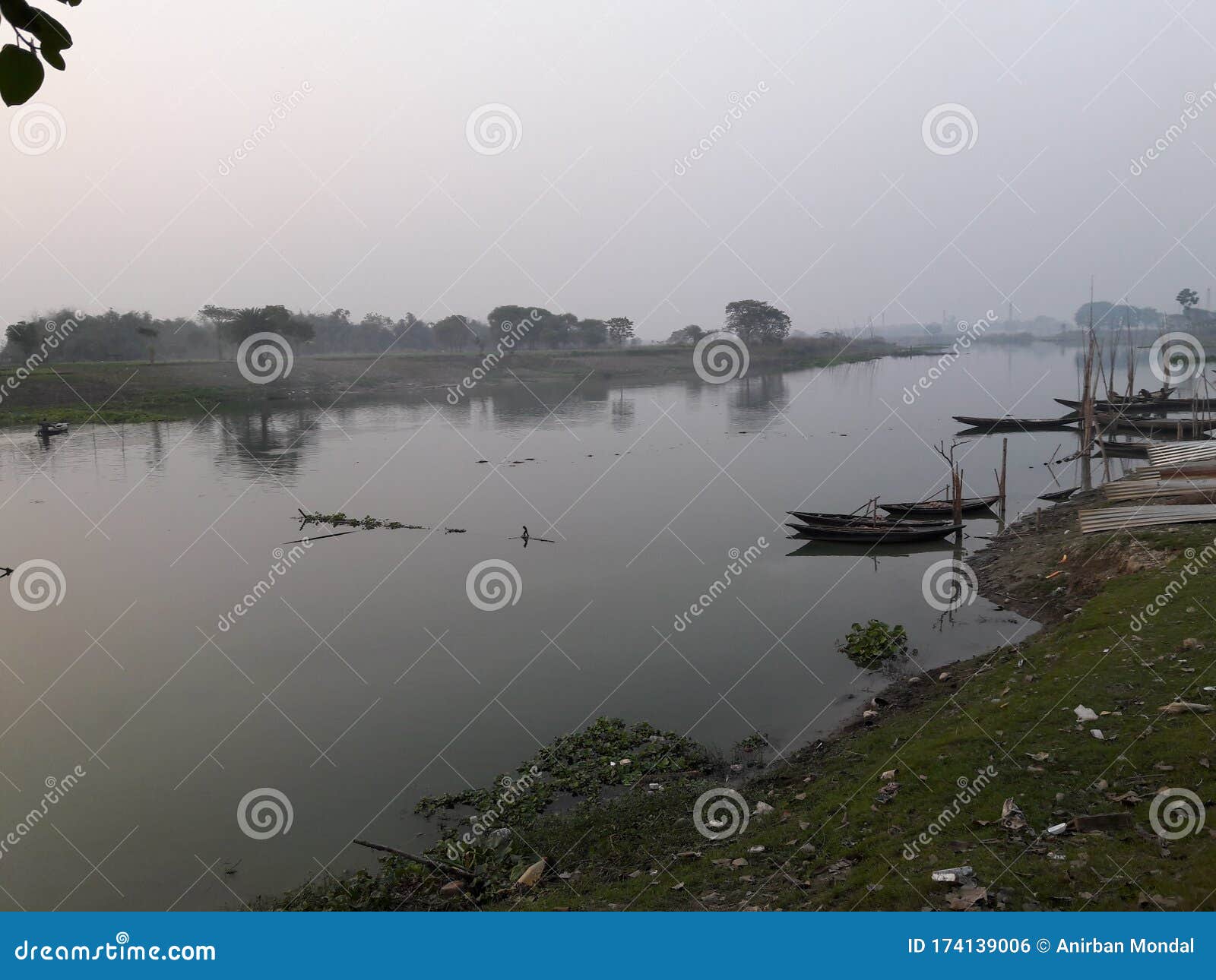 River Side View with Boat stock photo. Image of small - 174139006
