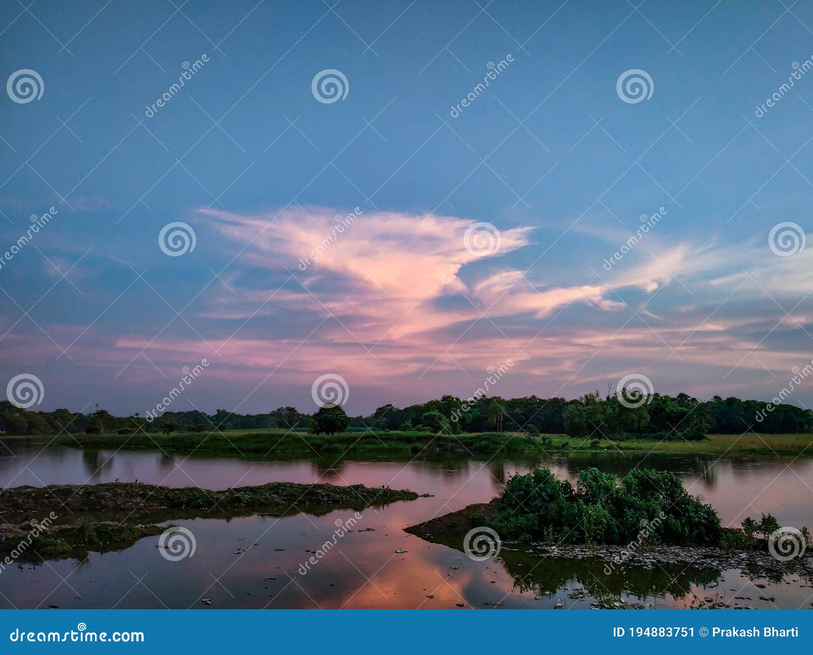 River Side View of Tress and Dramatic Sky Stock Image - Image of ...