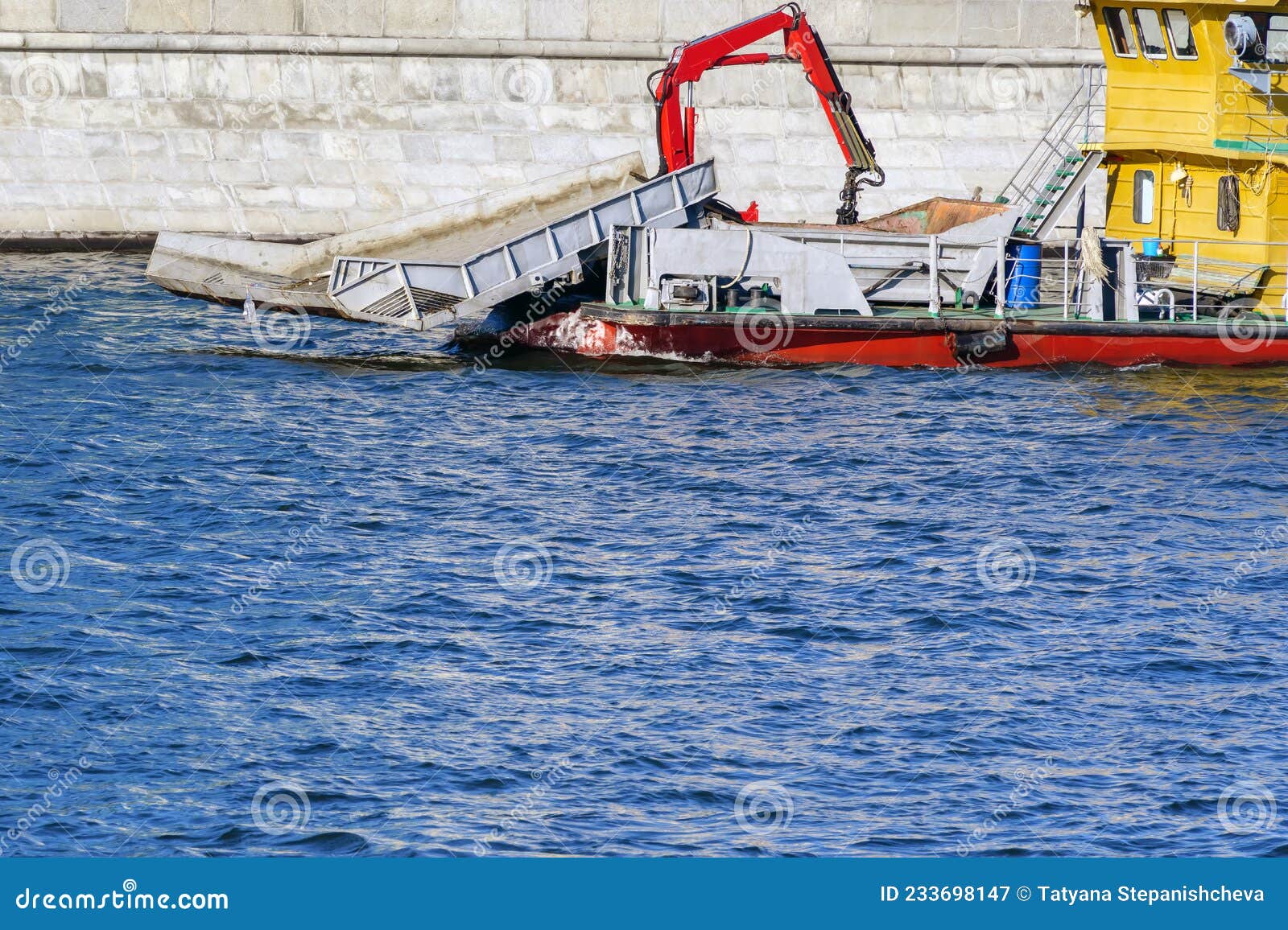 River Small Ship with an Installed System for Collecting Garbage from ...