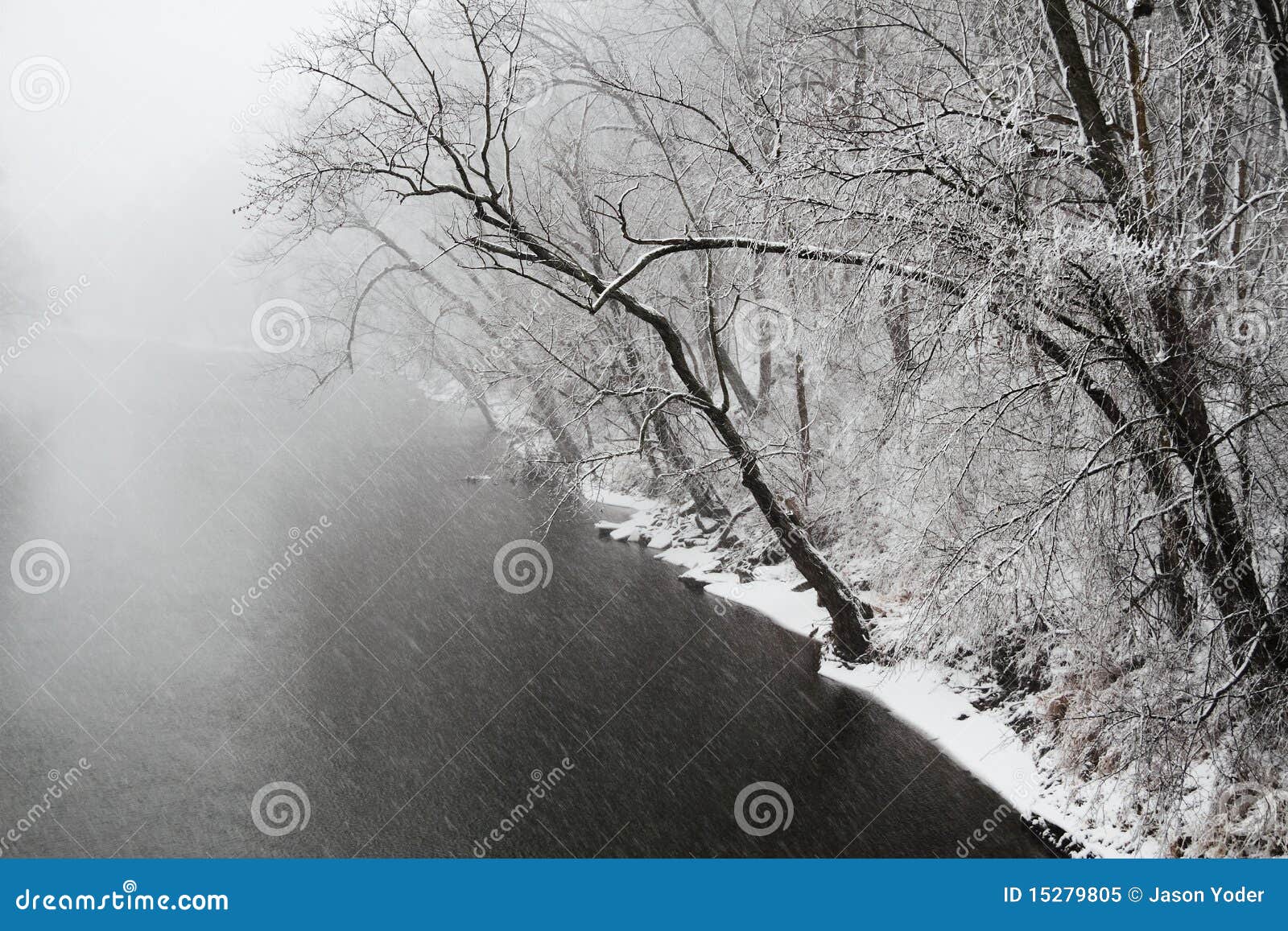 River in Snow Storm stock image. Image of flowing, forest - 15279805