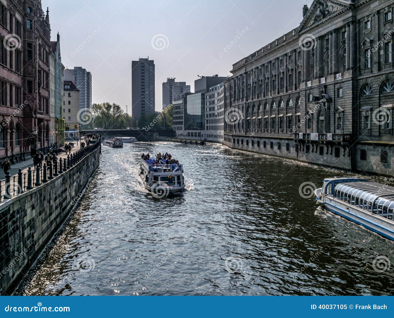 River Spree with Sightseeing Boats in Berlin, Germany Stock Image ...