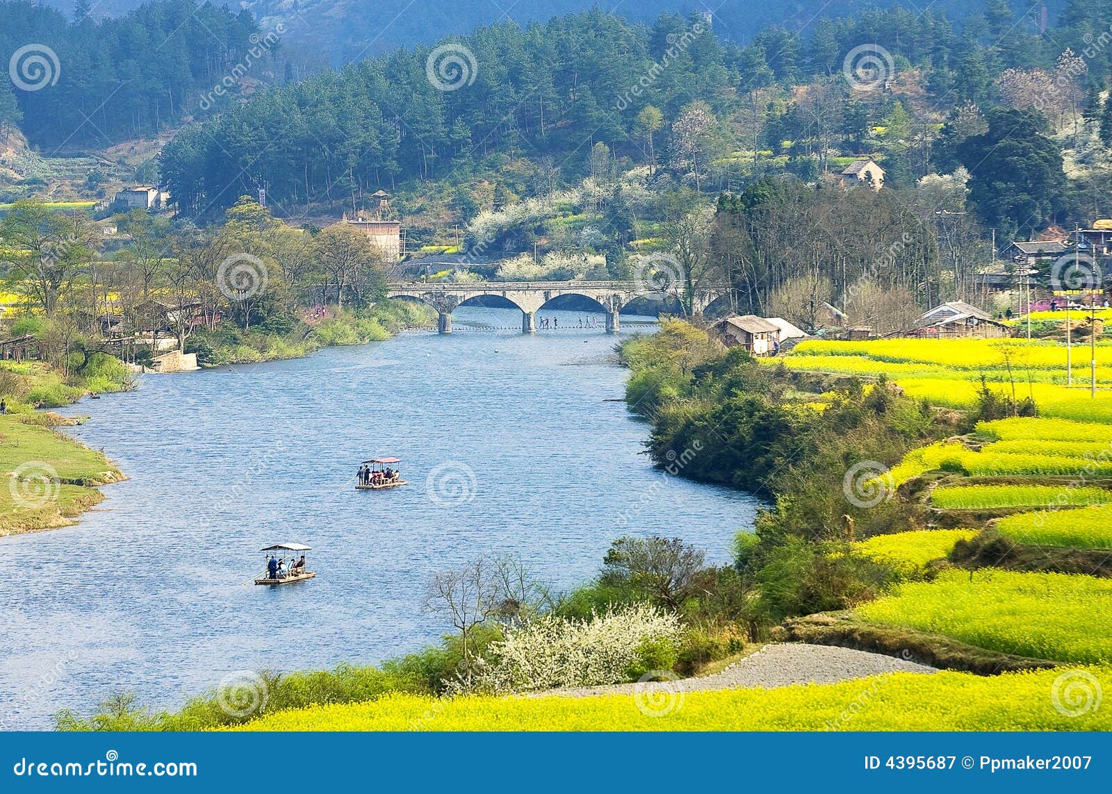 River in spring stock image. Image of boats, bloom, spring - 4395687