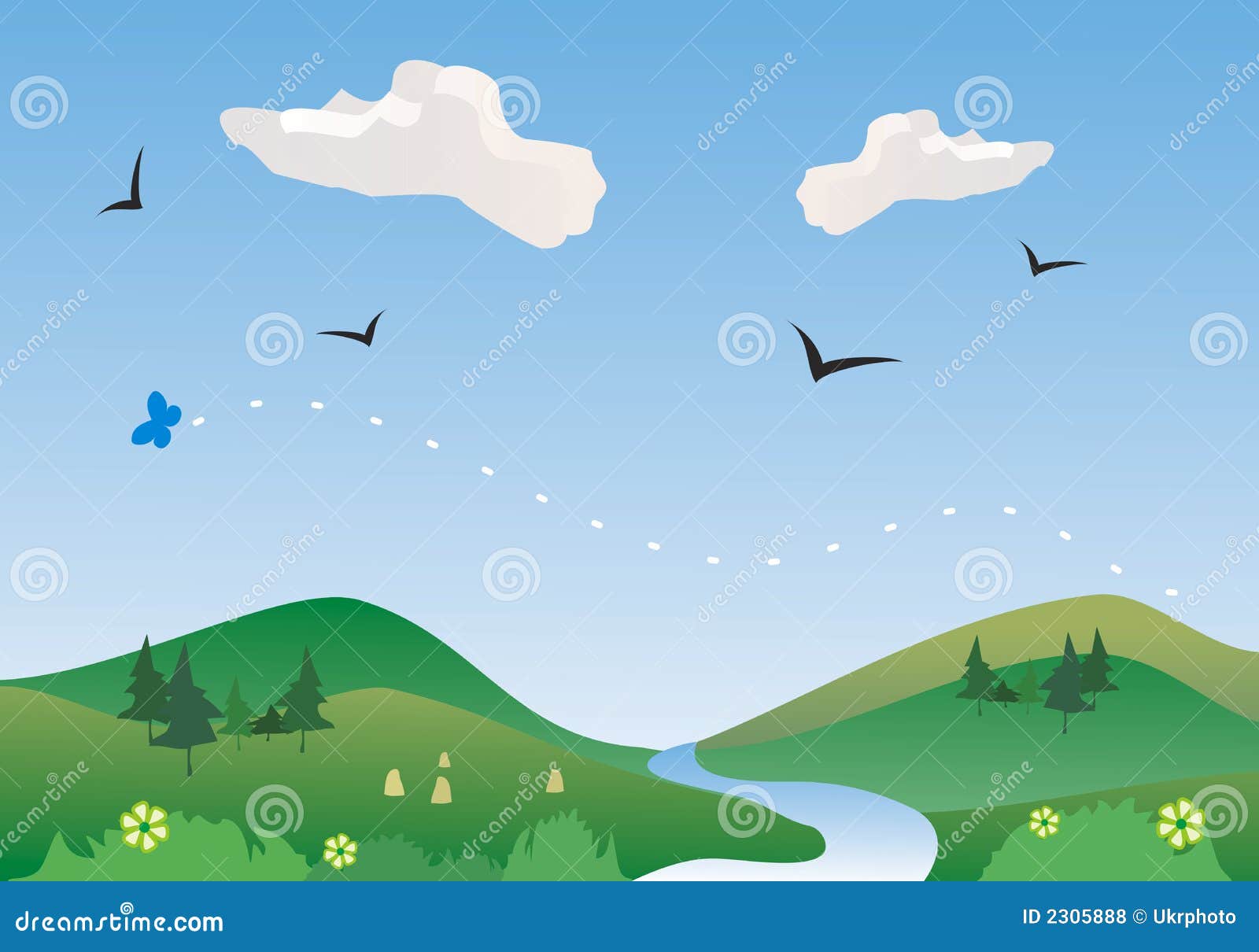 River in Springtime, Vector Stock Vector - Illustration of green, range ...