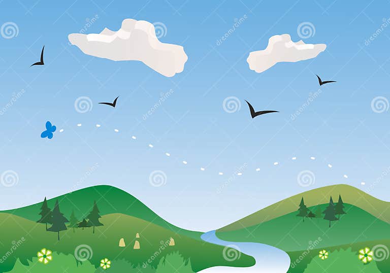 River in Springtime, Vector Stock Vector - Illustration of green, range ...