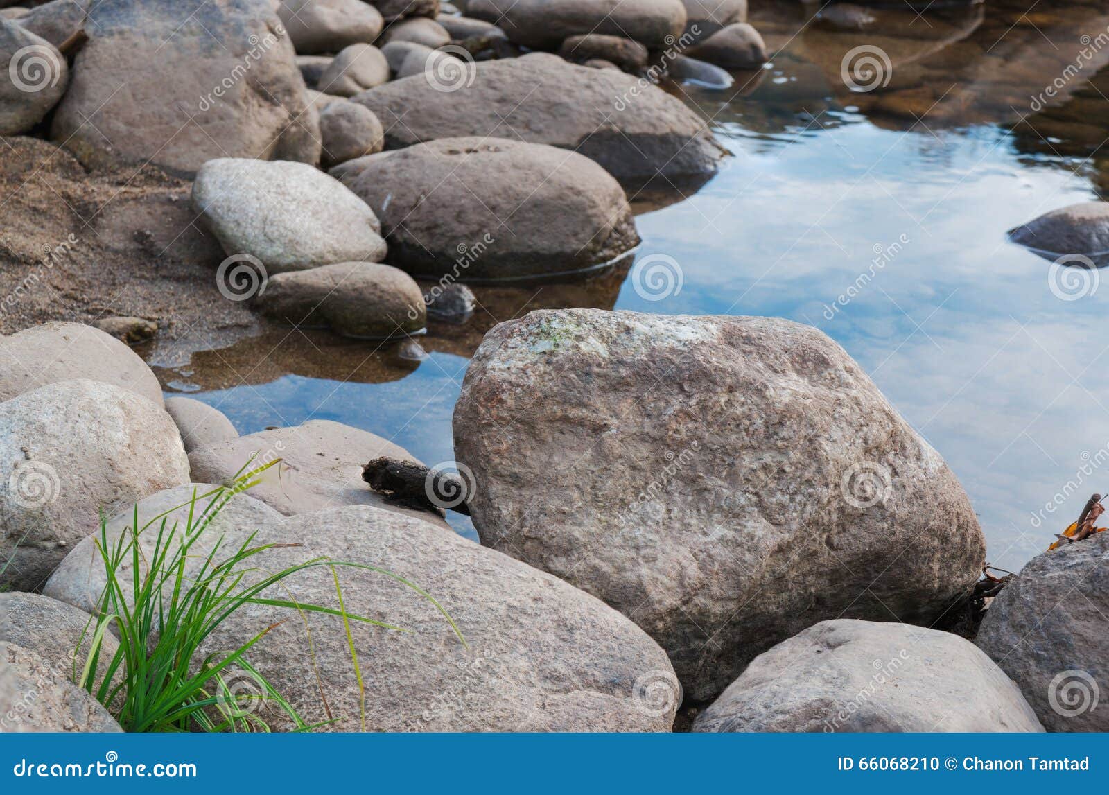 River Stones with Green Grass. Stock Photo - Image of mount, scenic ...