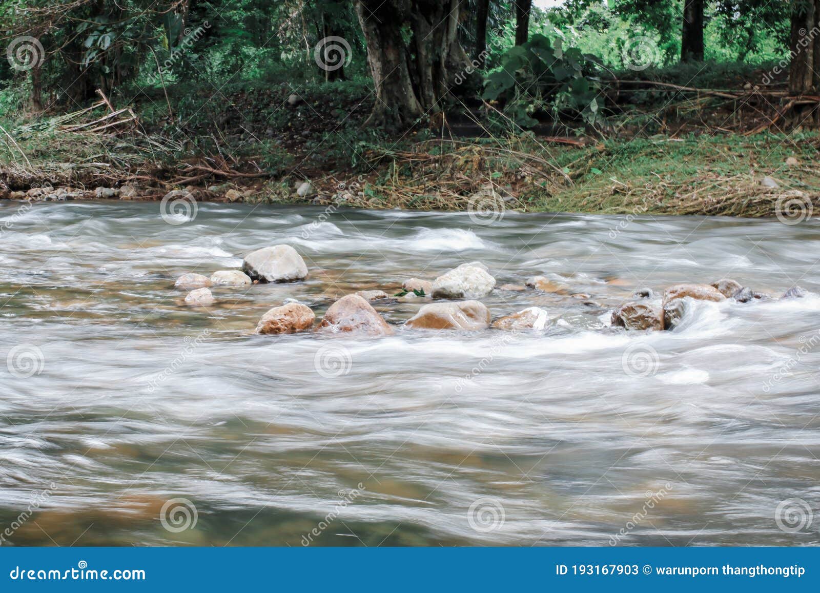 River Stream Flow on High Mysterious Mountainous Deep Jungle.Scenery of ...